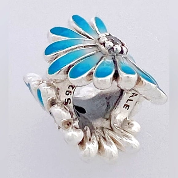 PANDORA Daisy flower charm/Pendan:925 sterling silver,ombre blue enamel ...