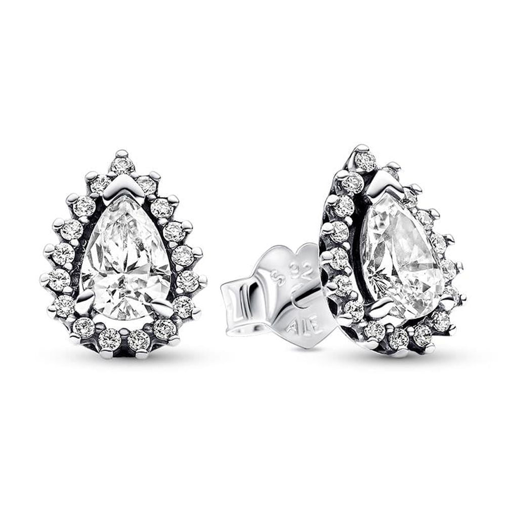 PANDORA Sparkling Pear Halo Stud Earrings, Sterling Silver, Pave Stone ...