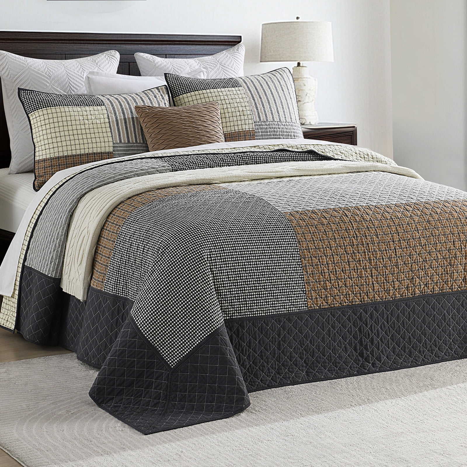 PANGUSHAN 100% Cotton 120"×128" Bedspread Oversized Quilt Bedding Set ...