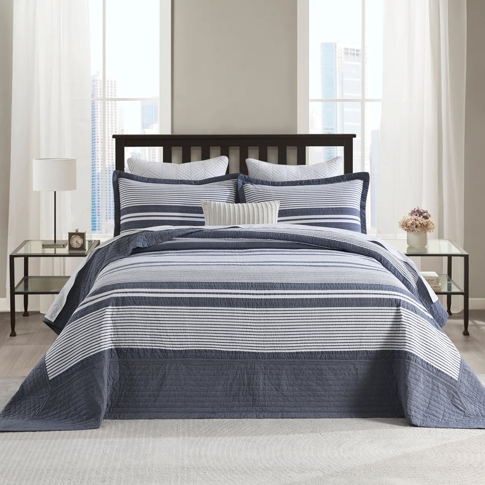 PANGUSHAN 100% Cotton 120"×128" Bedspread Oversized Quilt Bedding Set ...