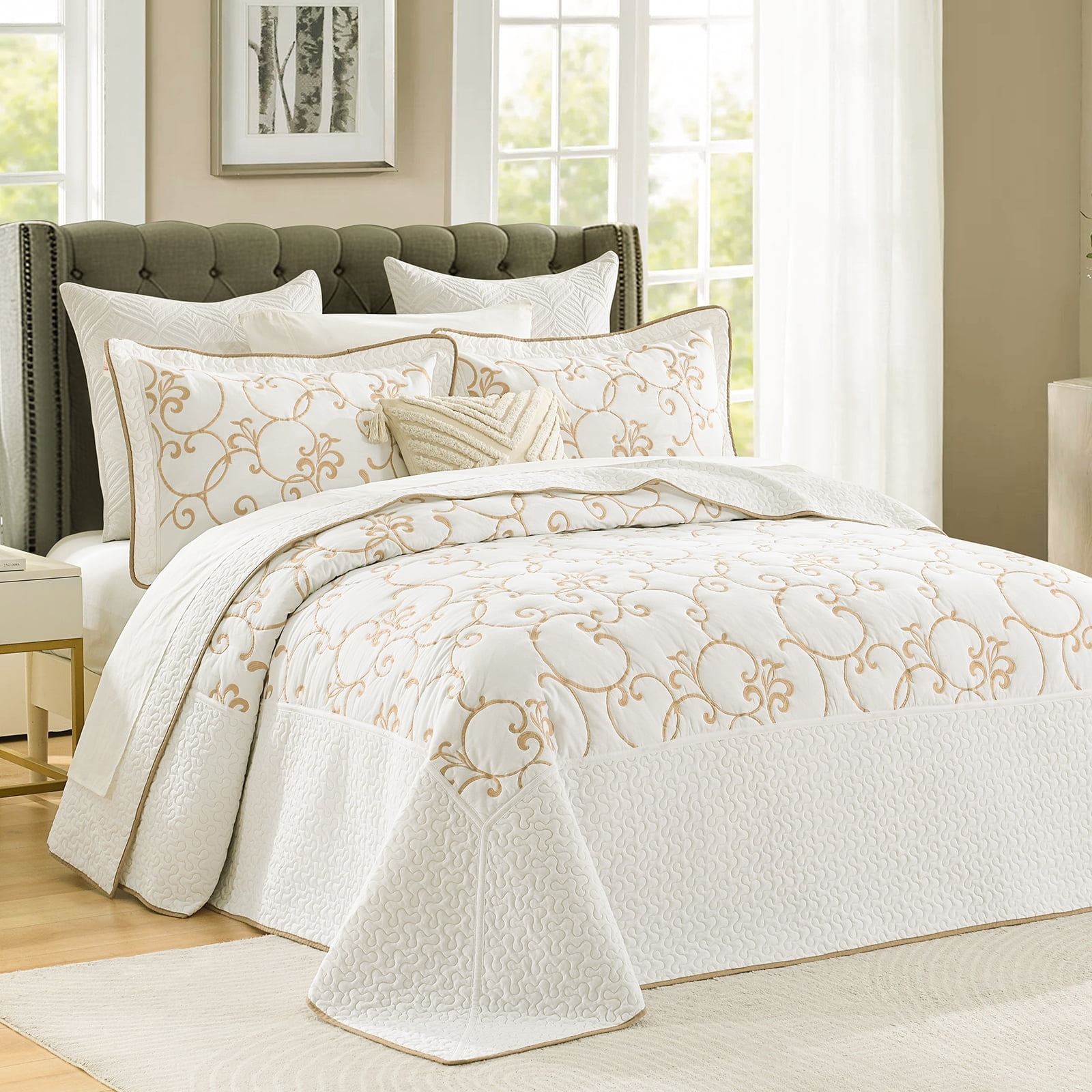 PANGUSHAN 100% Cotton 120"x120" Oversized California King Bedspread ...