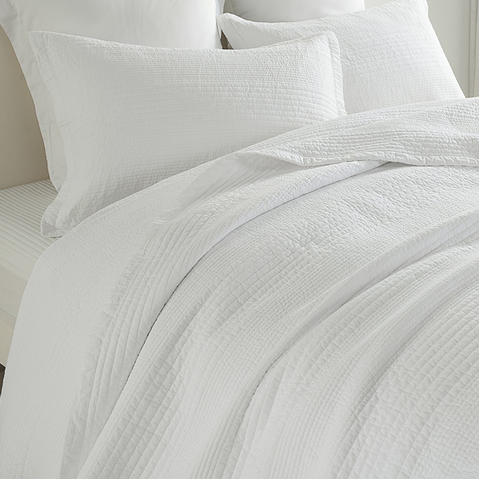 Pangushan 100 Cotton King Quilt Set Farmhouse Elegant Solid Color