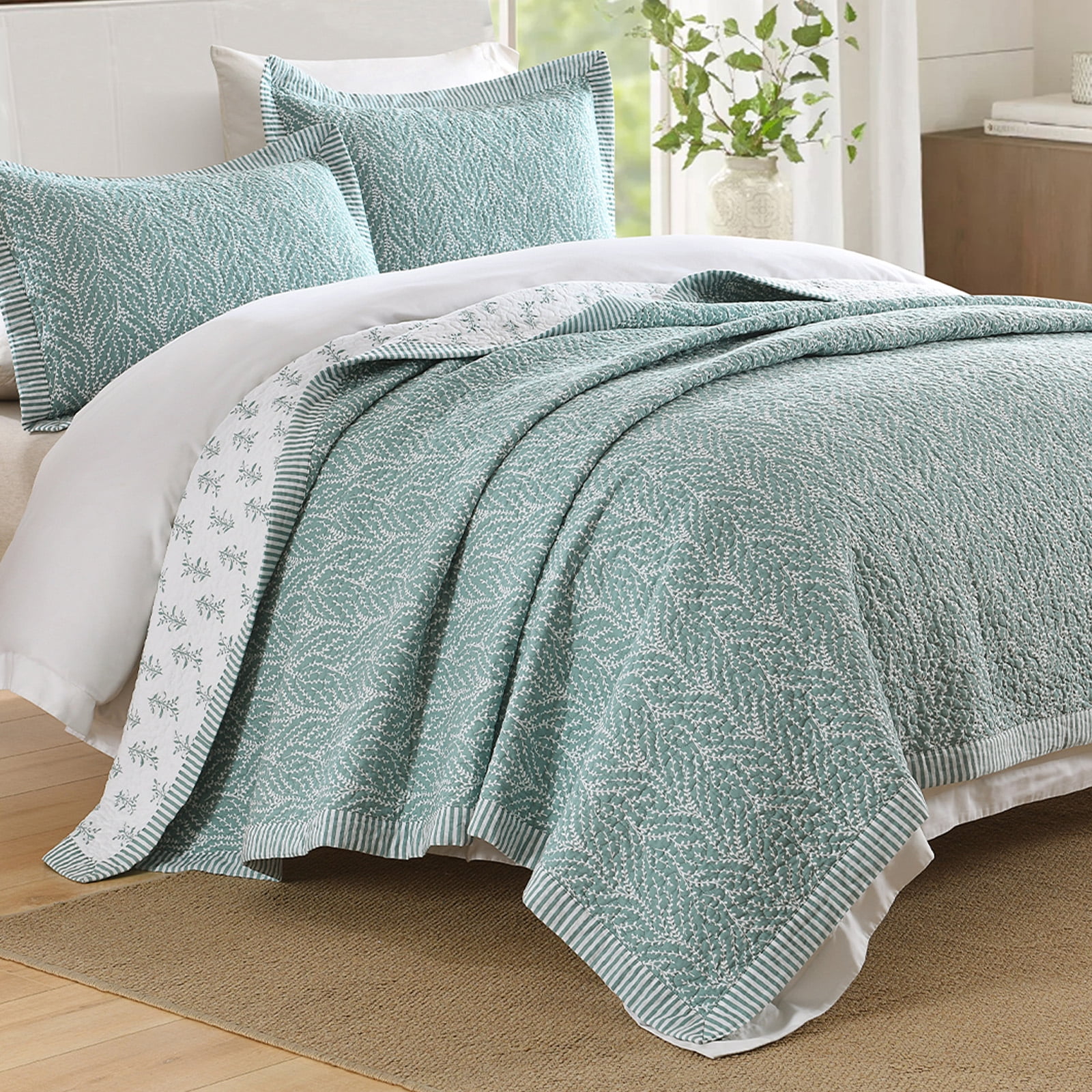 PANGUSHAN 100% Cotton King Quilt Set, Farmhouse King Size Quilt Bedding ...