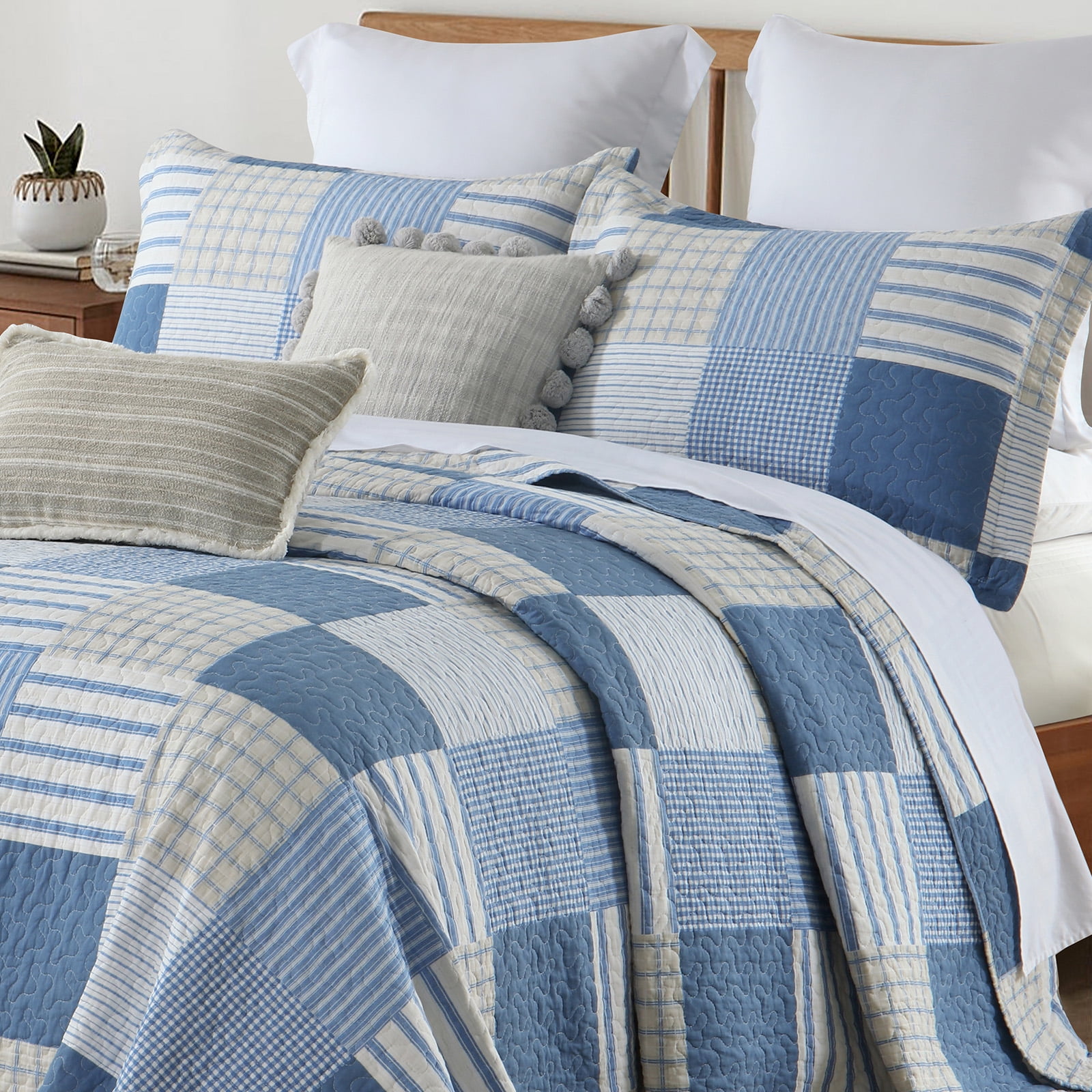 Pangushan 100 Cotton King Quilt Set With Shams Farmhouse Patchwork