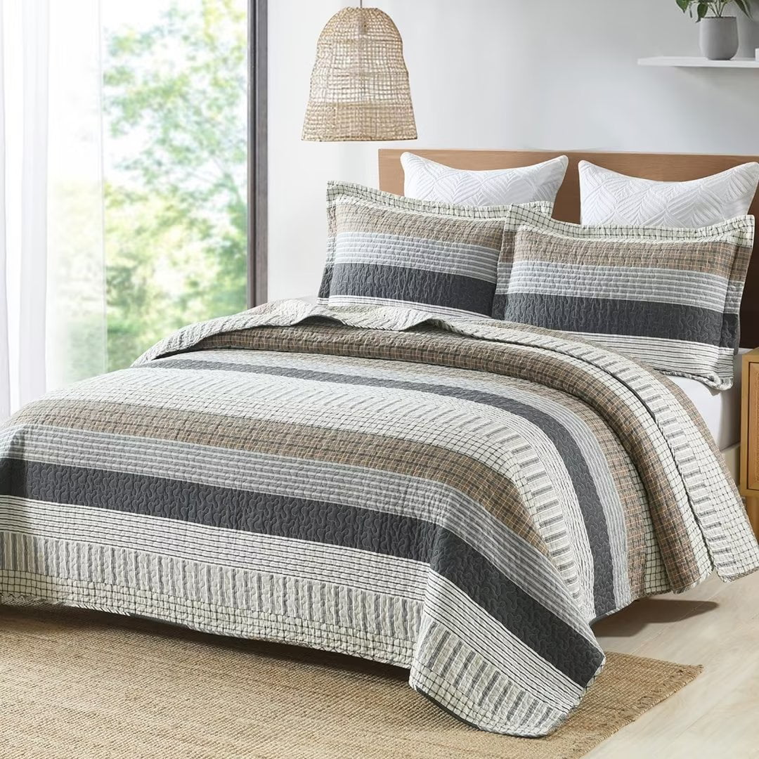 Pangushan 100 Cotton King Quilt Set Farmhouse Patchwork King Size