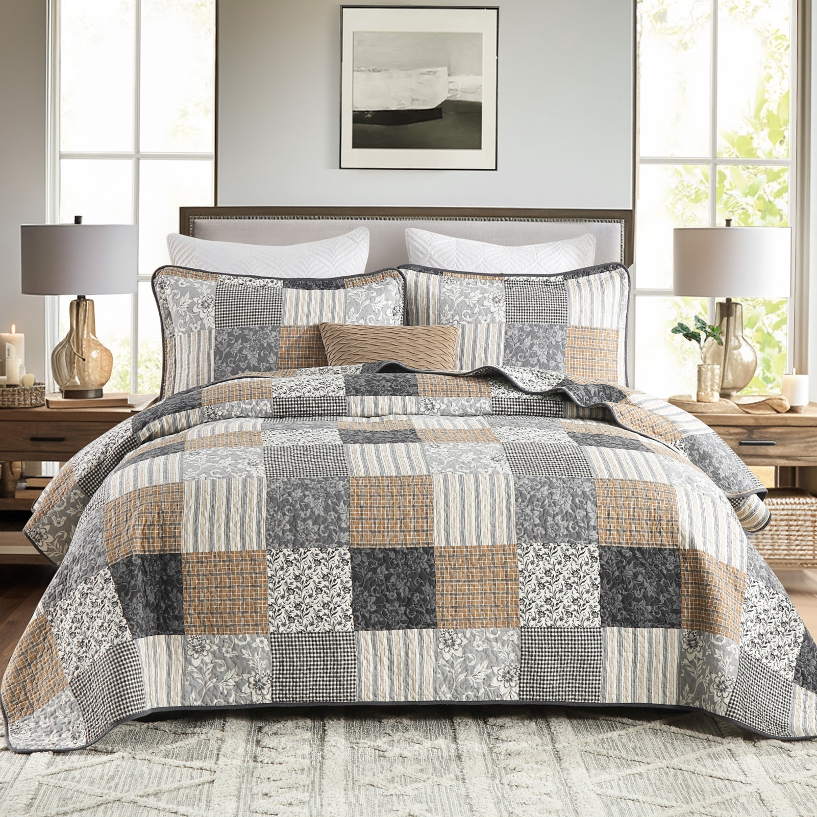 PANGUSHAN 100% Cotton Quilt King Size, King Quilt Bedding Set Quilted ...