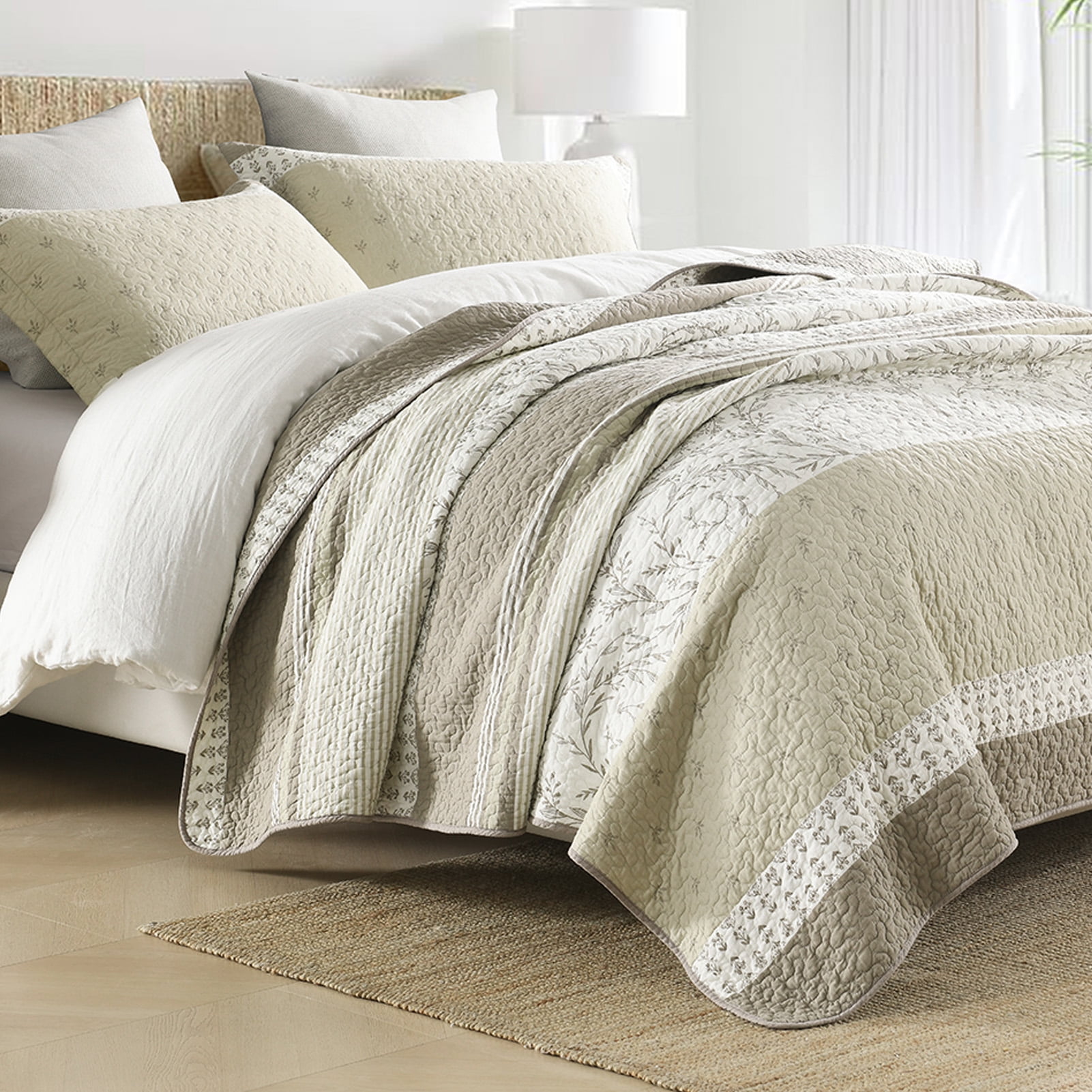 Pangushan 100 Cotton Quilt Set King Size 3pcs Botanical Elegant