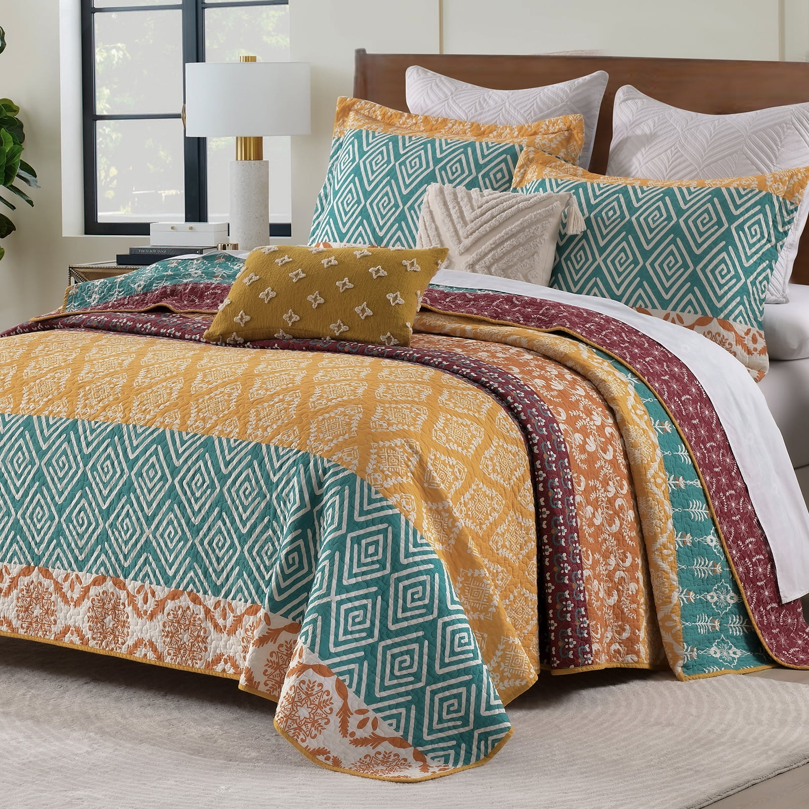 PANGUSHAN 100% Cotton Quilt Set King Size, 3pcs Vintage Boho Elegant ...