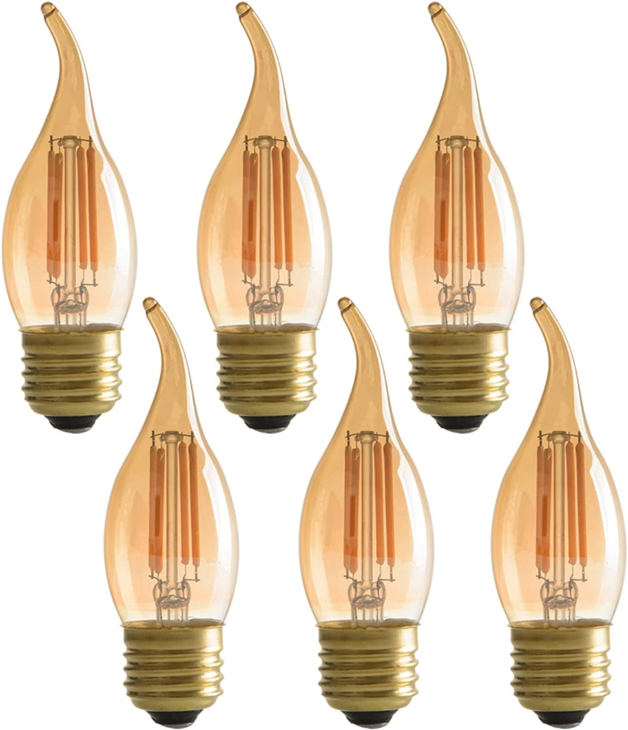 PANLAVIE Vintage LED Filament Bulb, 6-Pack Amber Chandelier Bulbs, 40 ...