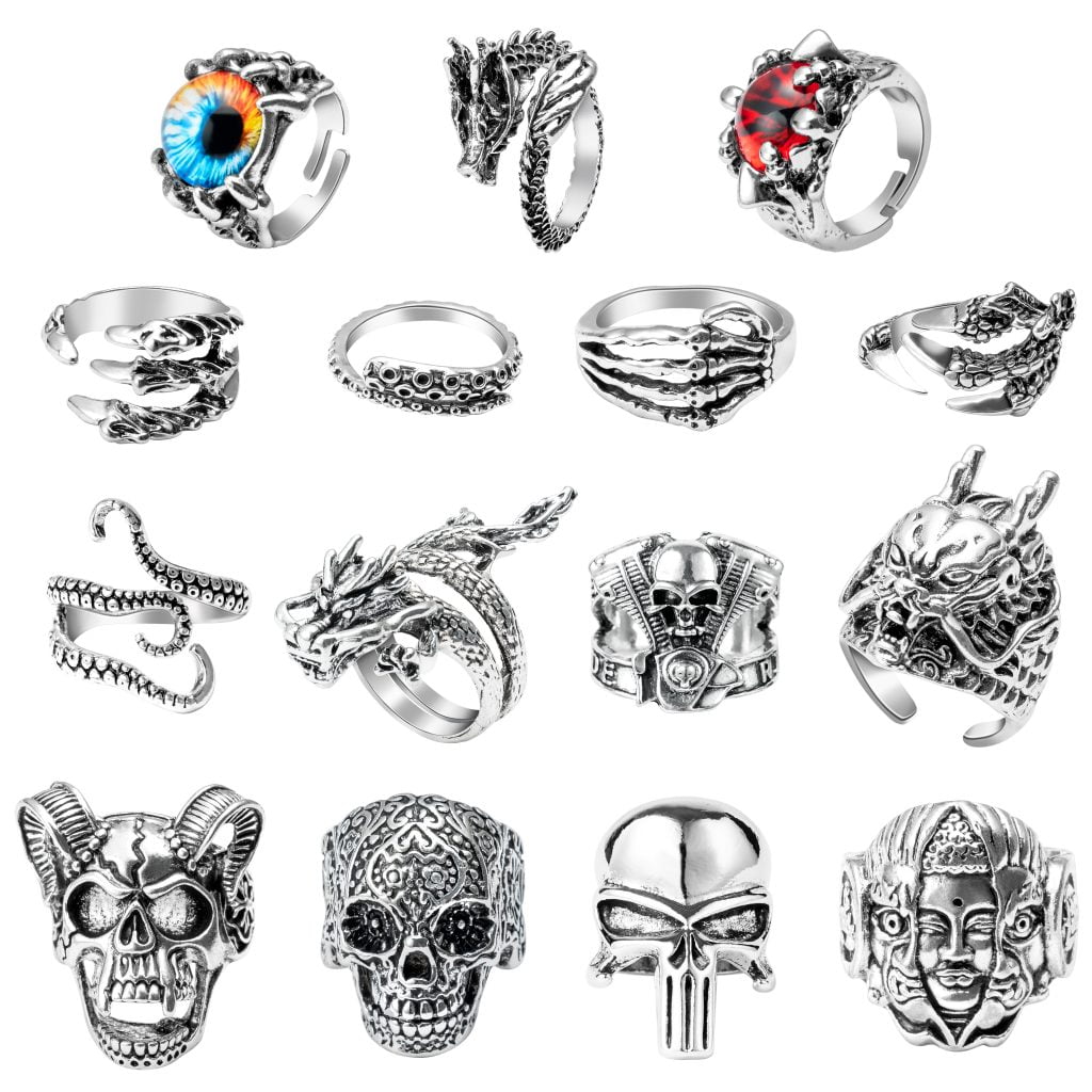 PANTIDE 15Pcs Vintage Punk Rings Set, Stainless Steel Gothic Alloy ...