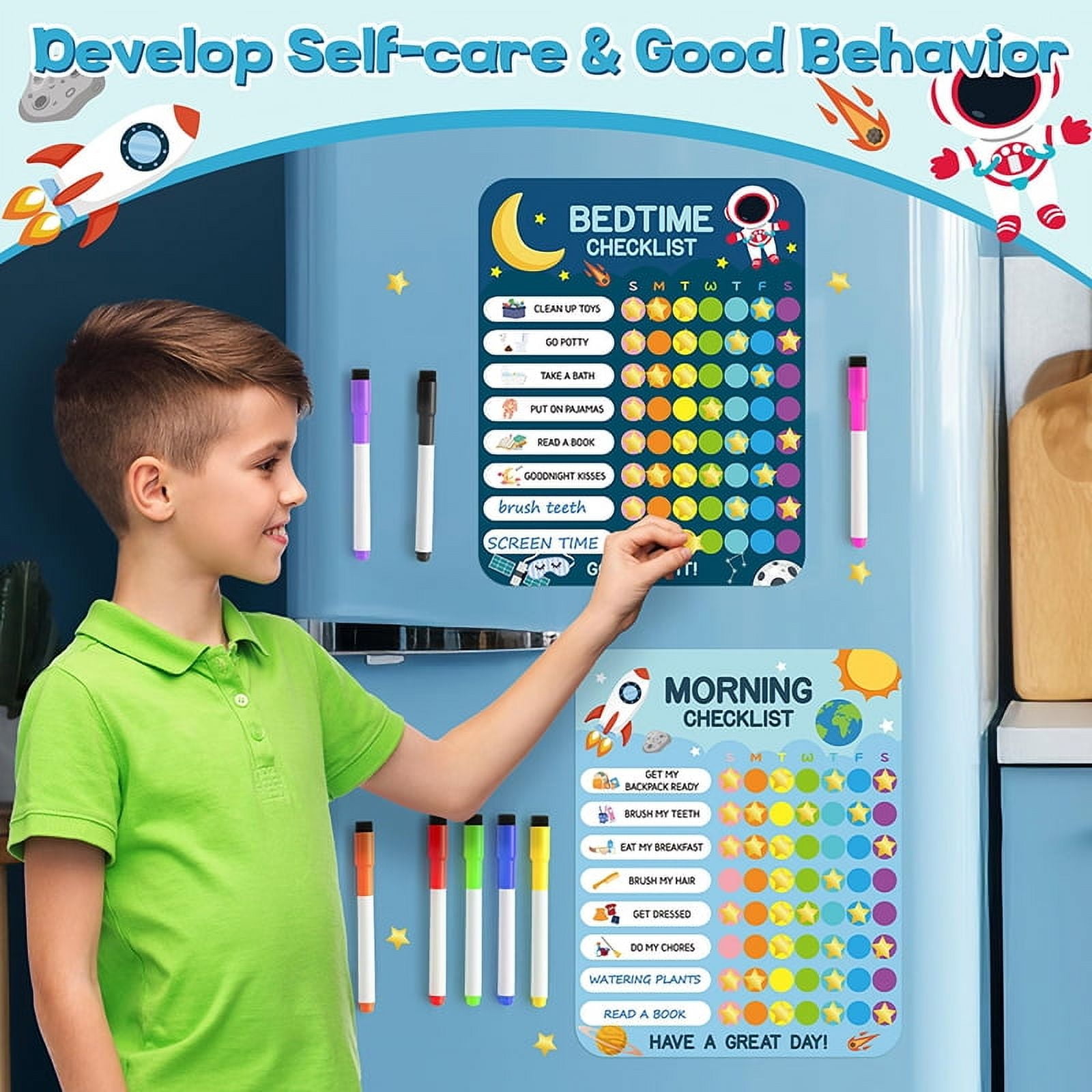 Belanttega 154pcs Outer Theme Morning Bedtime Routine Chart Decor Sign ...