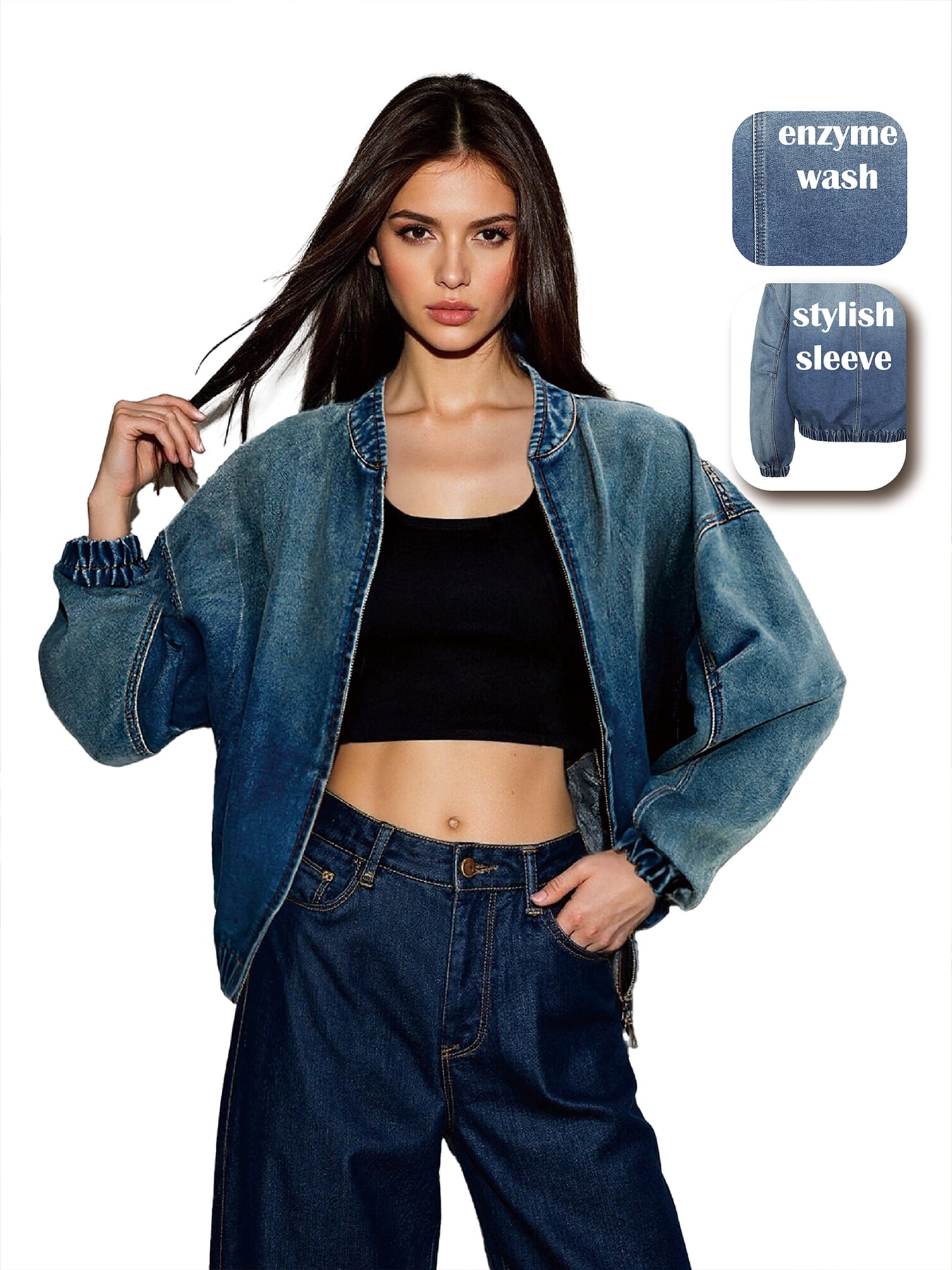 PAOLA RIBONI Chic Women's Denim Aviator Jacket in Dark Wash, Relaxed ...