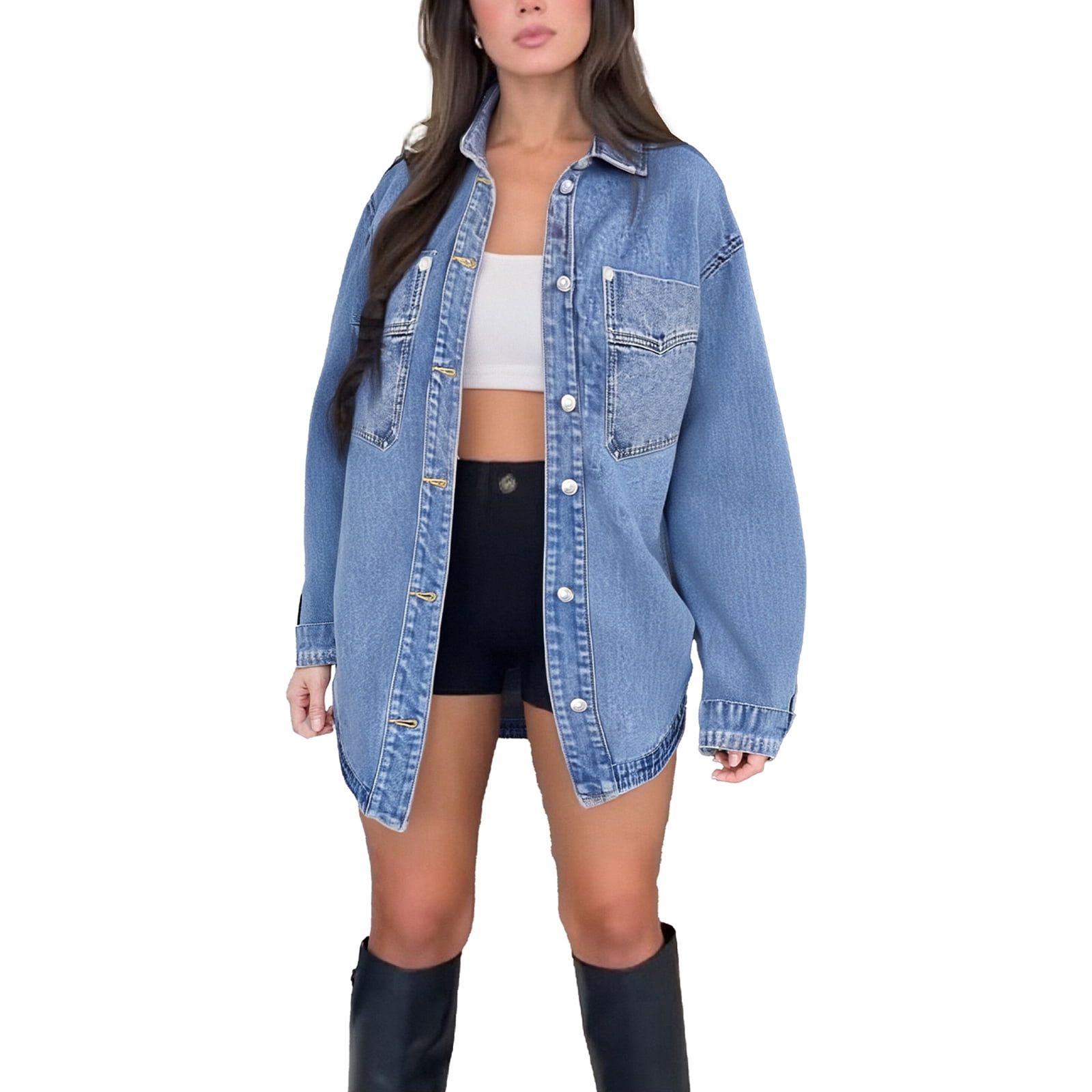 PAOLA RIBONI Womens Denim Jacket Wash Jean Jacket Coats with Pockets ...