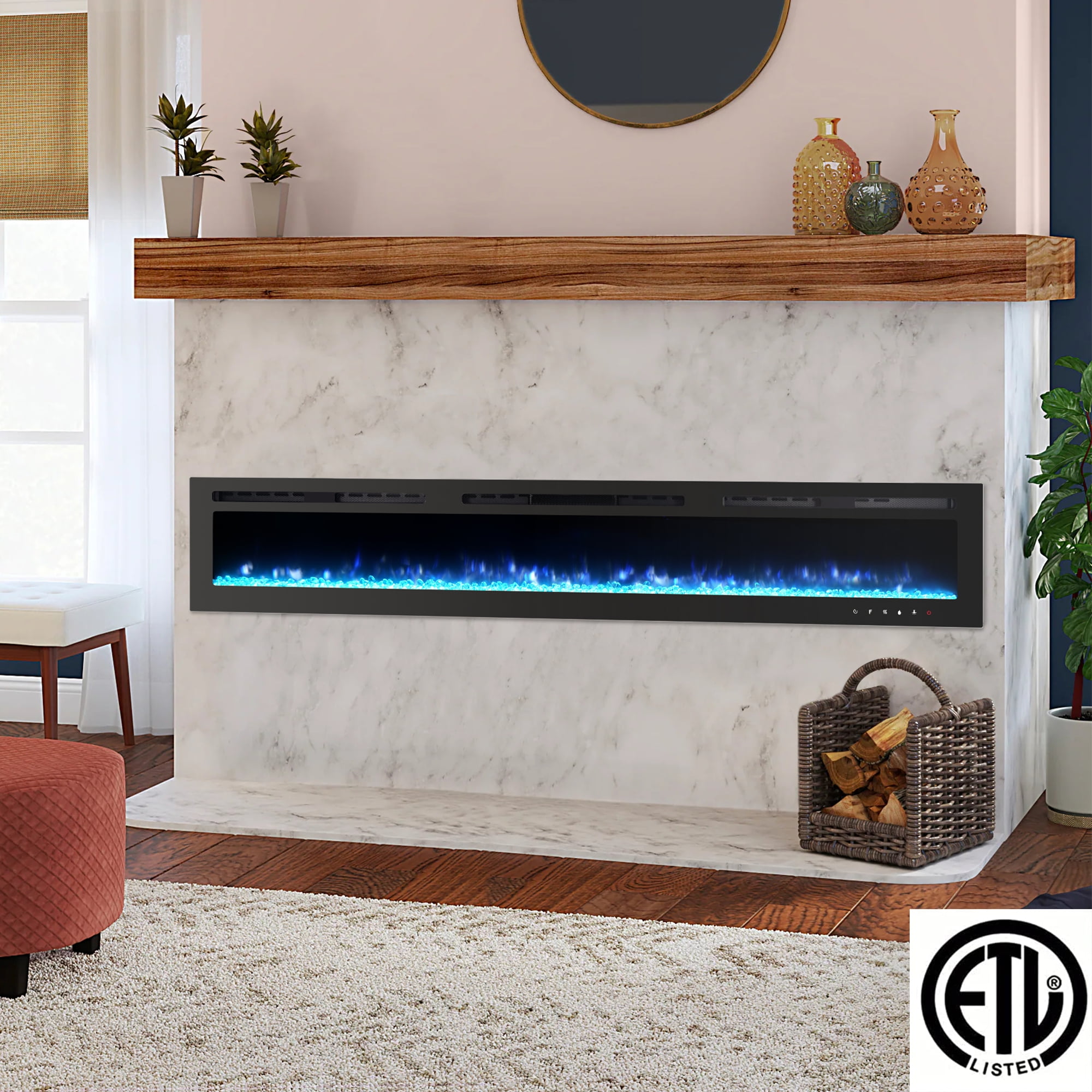 PAOLFOX 100 Inch Wall Mounted Electric Fireplace with Remote Control ...