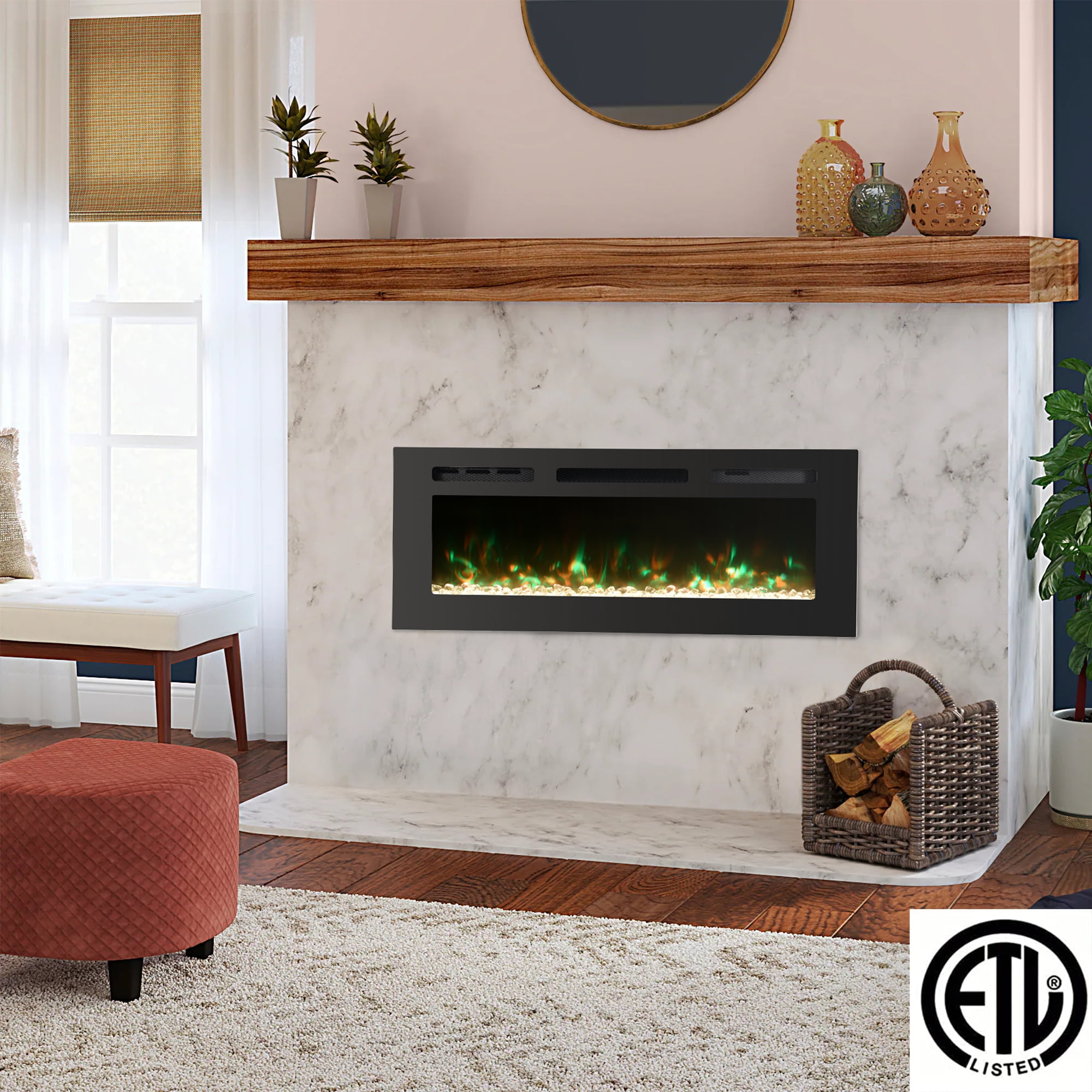 PAOLFOX 40 Inch Wall Mounted Electric Fireplace with Remote Control ...