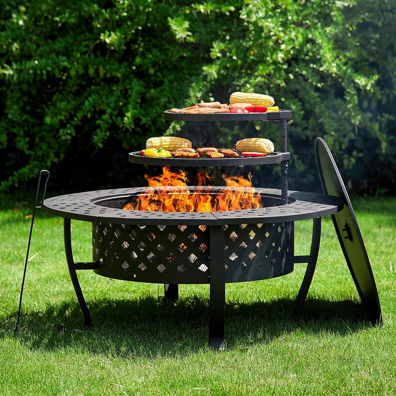 Sunmthink 28" Wood Pagoda Fire Pit with Removable Cooking Grill, Black - Walmart.com