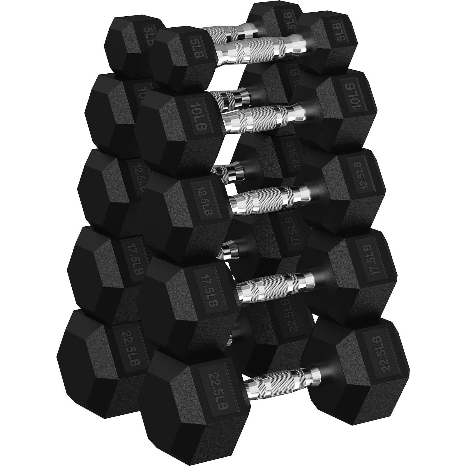 PAPABABE HEX Dumbbell 135 lb Set, Rubber Encased Home Gym Dumbbells ...