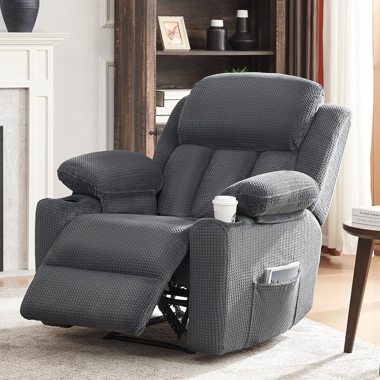 Merluxy Recliner Chair, Recliner Couch with Cup Holders, Plush Fabric ...