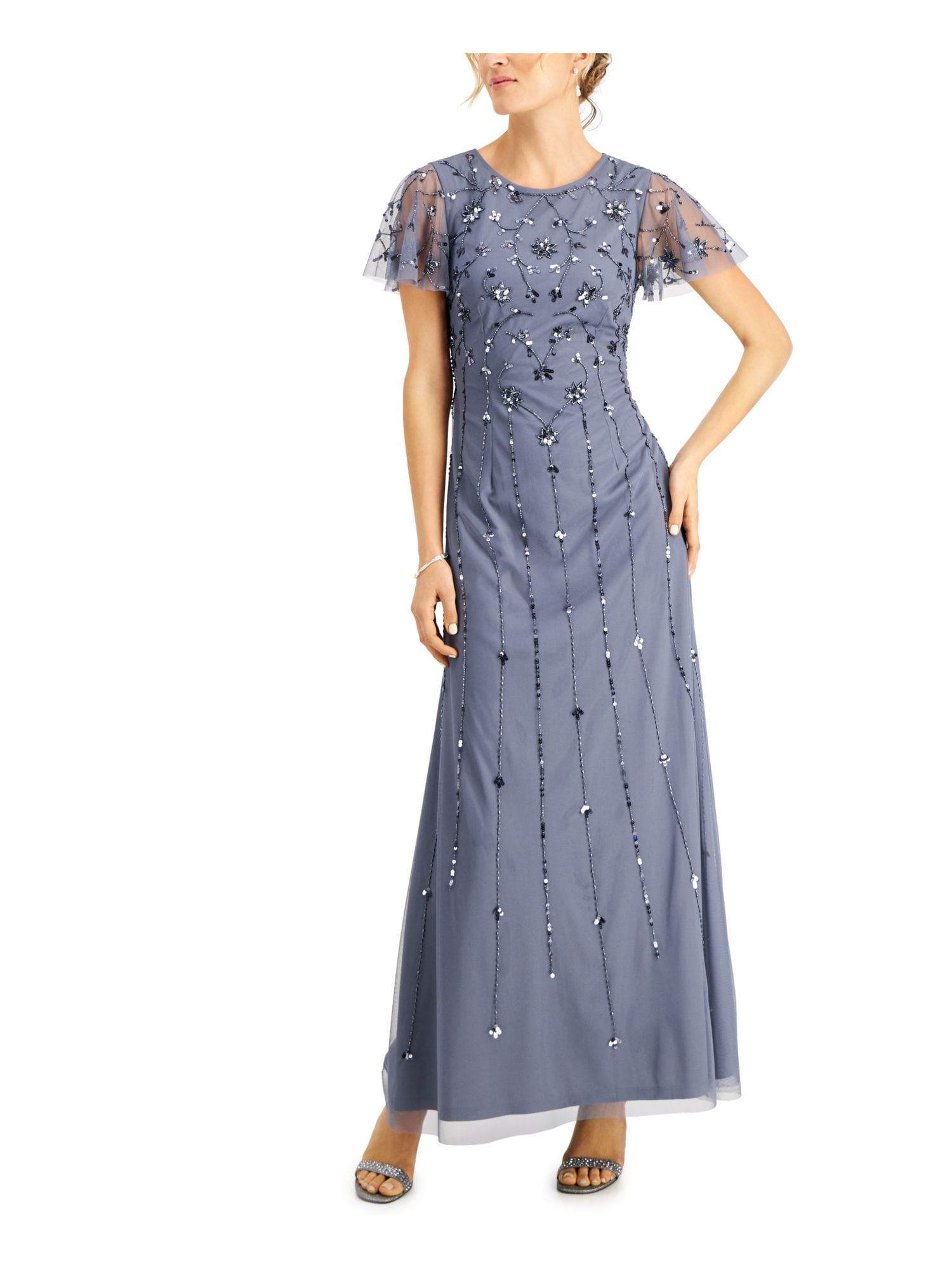 PAPELL STUDIO Women's Evening Formal Gown, Blue Embellished Flutter ...