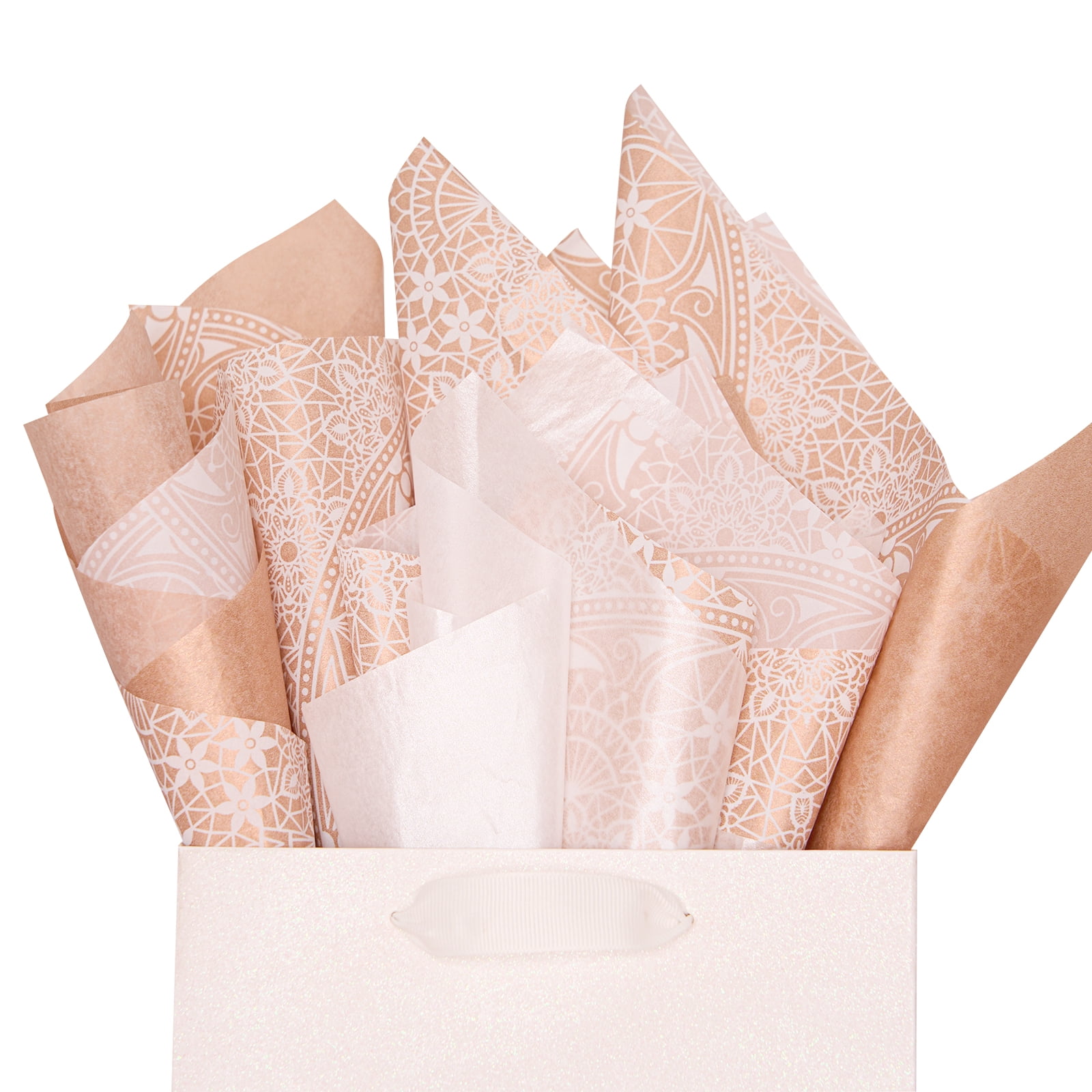 PAPER FAIR 102 Sheet Metallic Rose Gold Floral Pattern Tissue Paper 14 ...