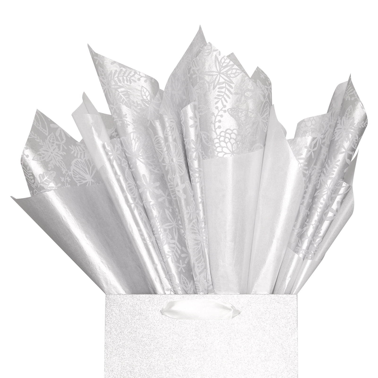 PAPER FAIR 102 Sheet Metallic Silver Butterfly Pattern Tissue Paper 14 ...