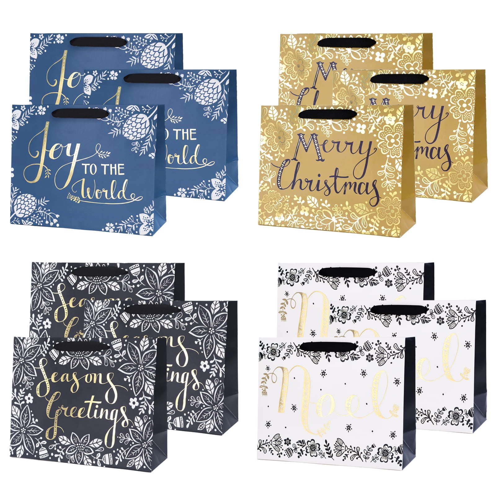 Paper Fair 12Pcs Christmas Gift Bags, Navy Blue Metallic Gold, Large 12 ...