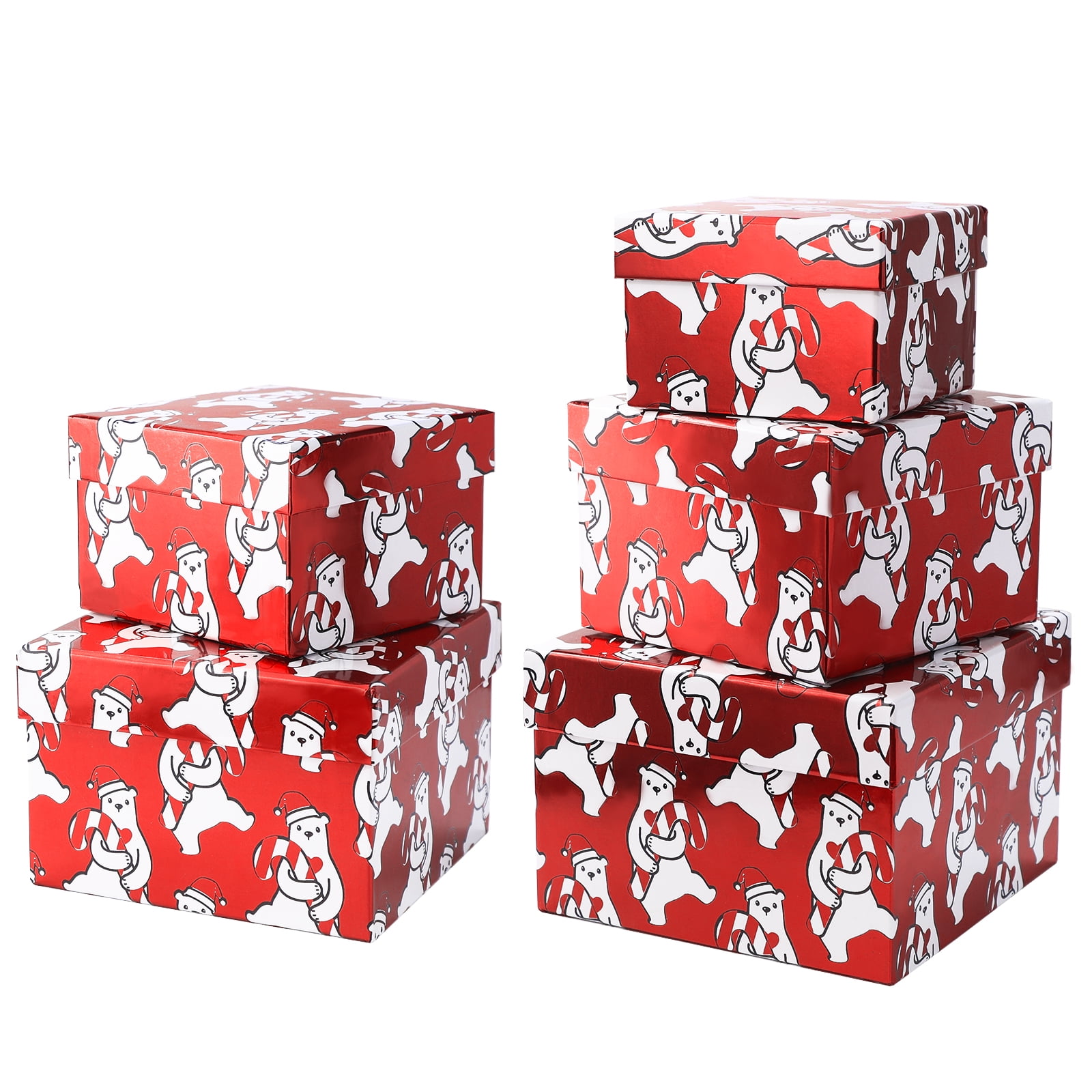 PAPER FAIR 5PCS Christmas Nesting Gift Boxes Set, Red Foil Polar Bear ...