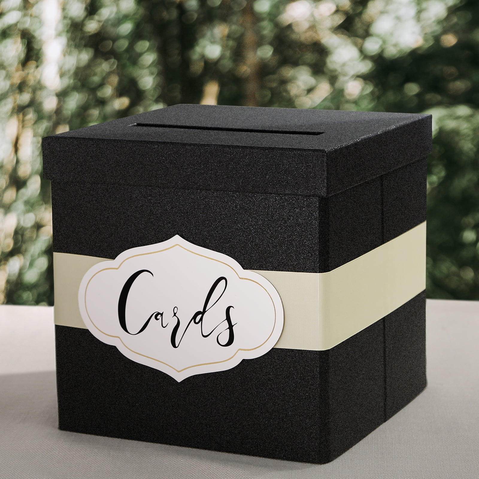 PAPER FAIR Gold Gift Card Box with White Ribbon - 10"x10" Large Memory ...