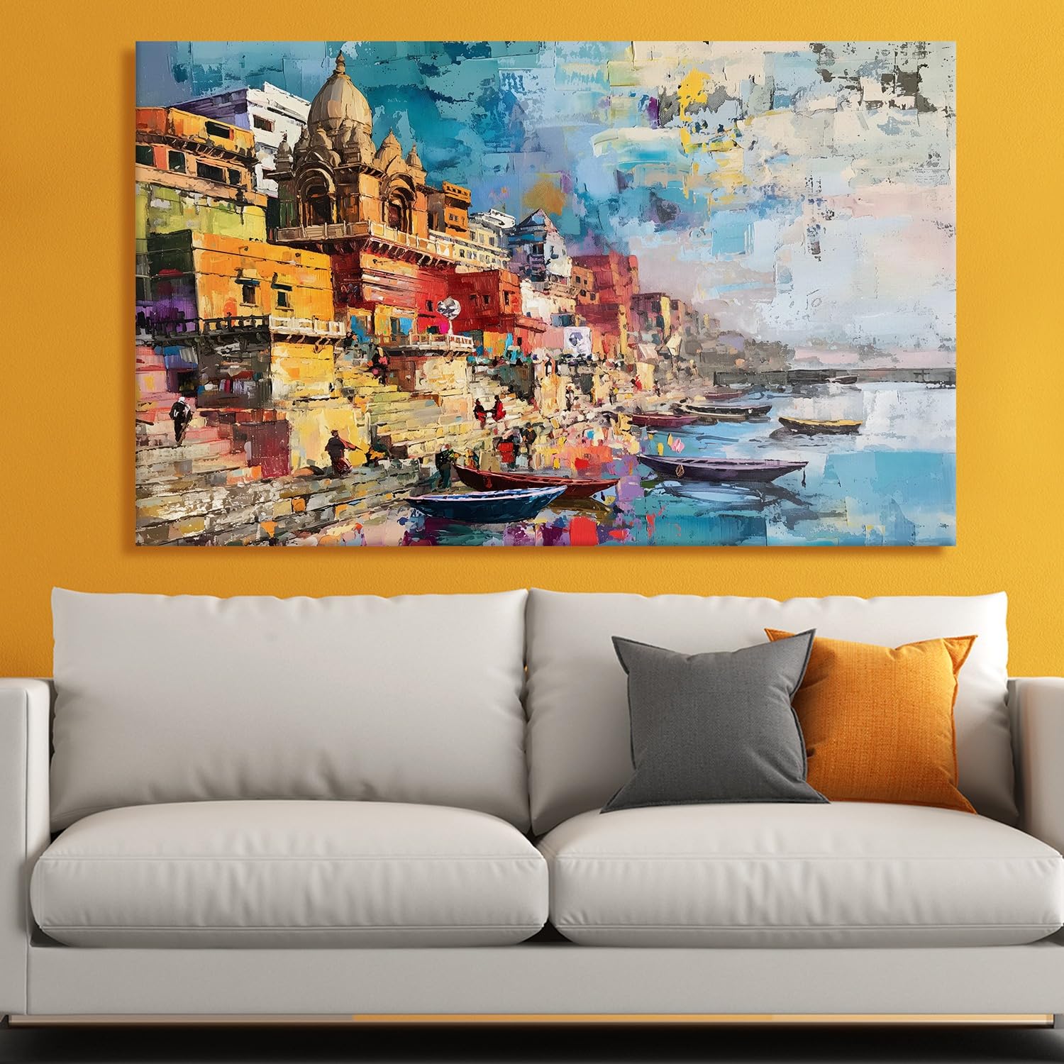 PAPER PLANE DESIGN Banaras Ghat Paintings for Living Room Varanasi Ghat ...