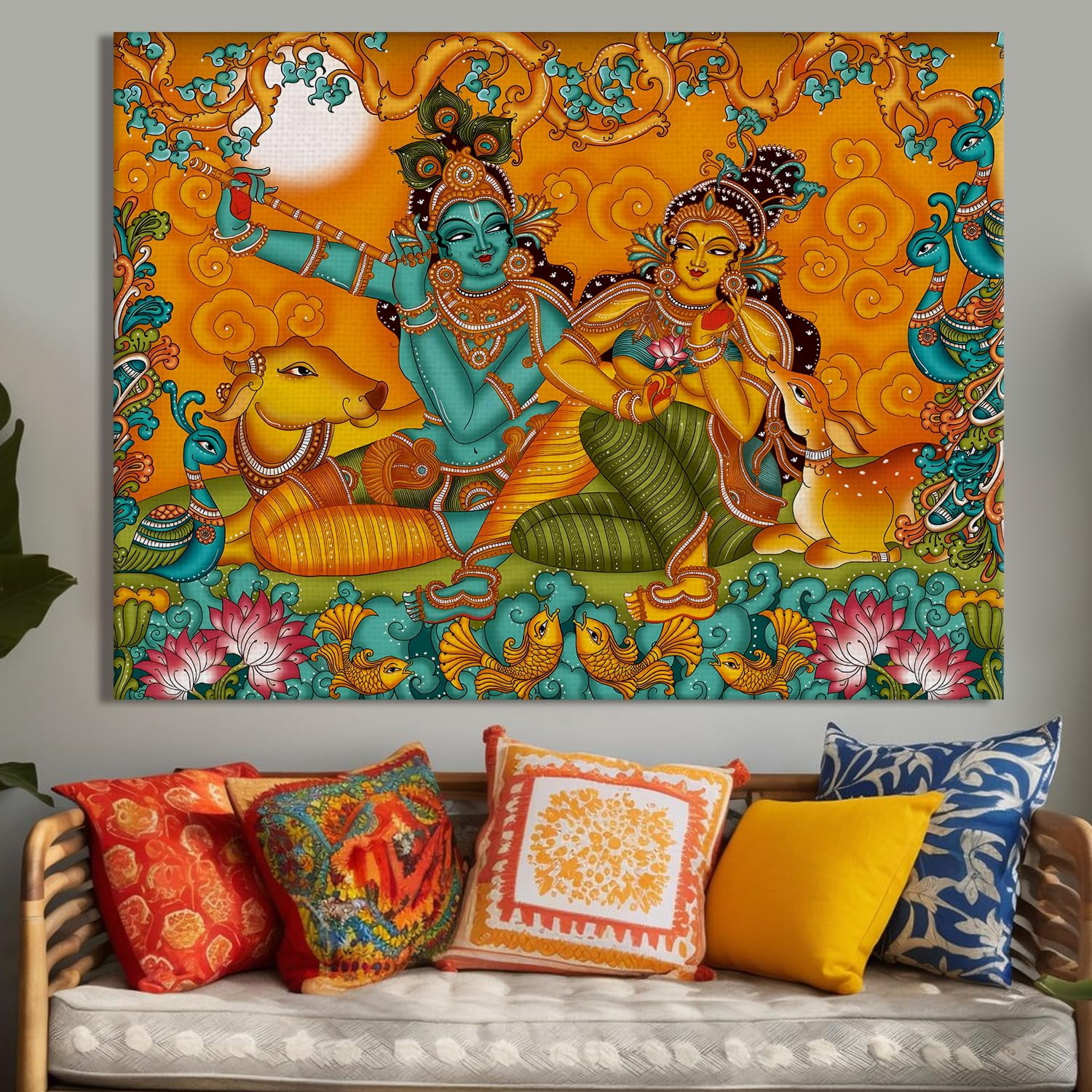 PAPER PLANE DESIGN Indian Ethnic Kerala Mural Framed Wall Art Large ...