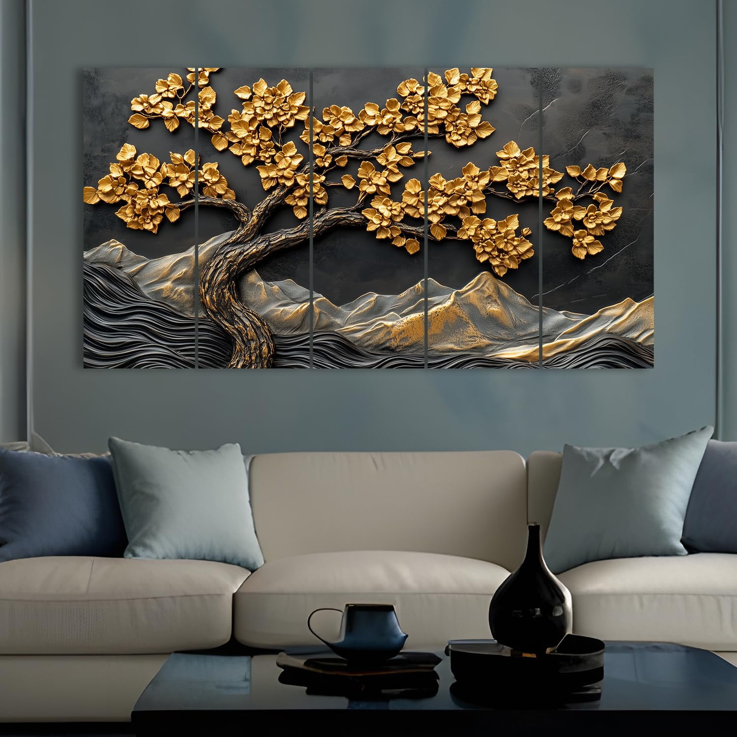 PAPER PLANE DESIGN Large Wishing Tree Wall Art for Living Room 5Panel ...