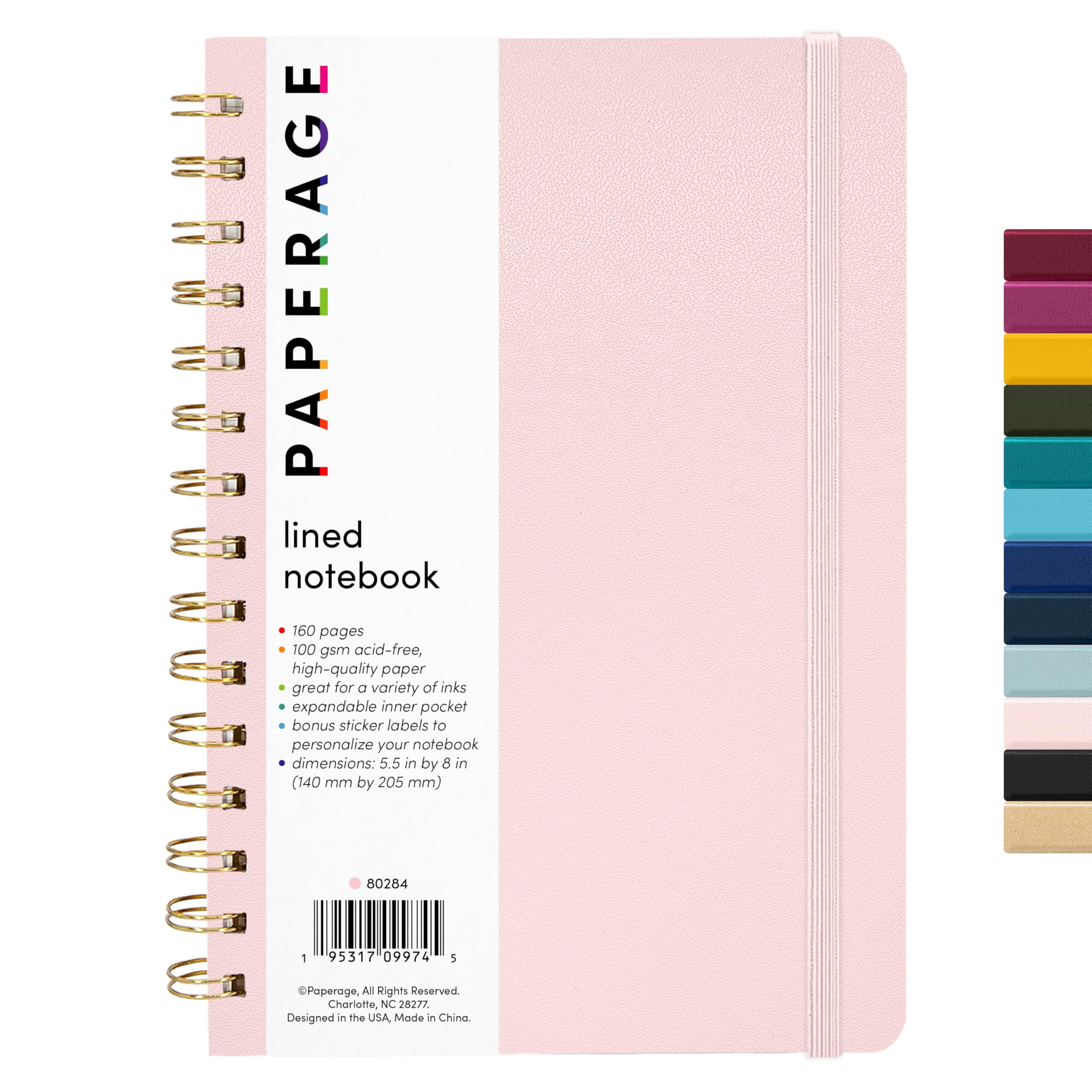 PAPERAGE Lined Spiral Journal Notebook, (Blush), 160 Pages, Hardcover ...