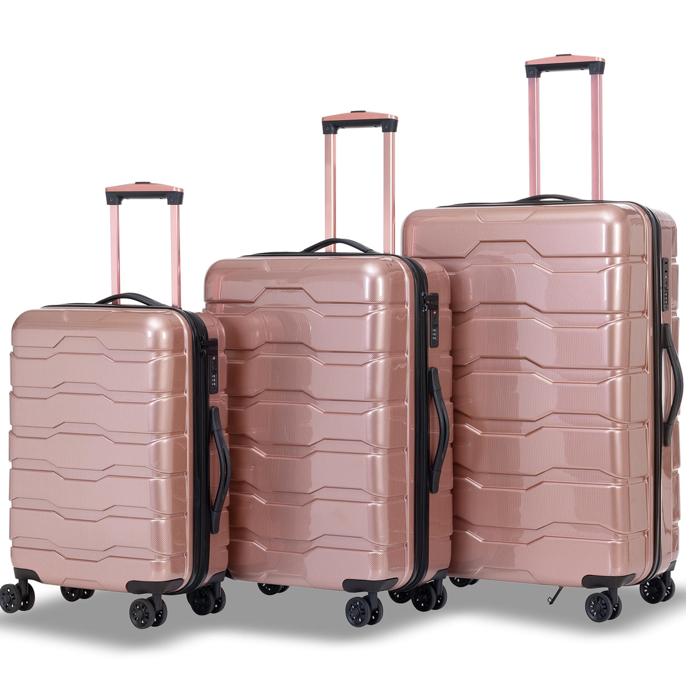 Paproos 20-28” Unisex 3-Piece Hardshell Luggage Set with TSA Lock, Rose ...