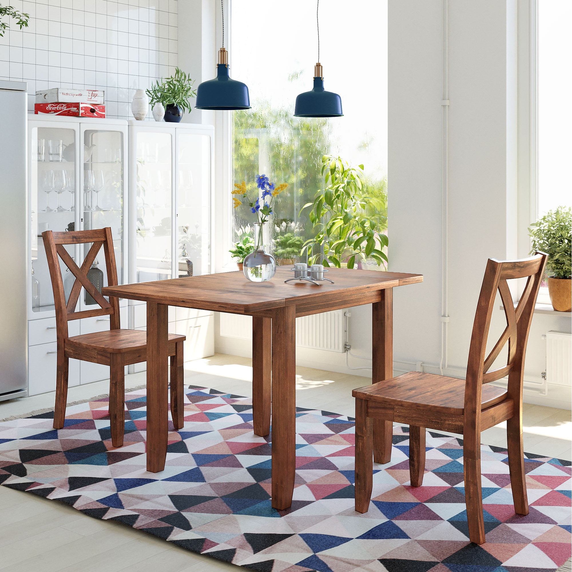 PAPROOS 3 Piece Dining Table and Chairs Set, Wood Drop Leaf Dinner ...