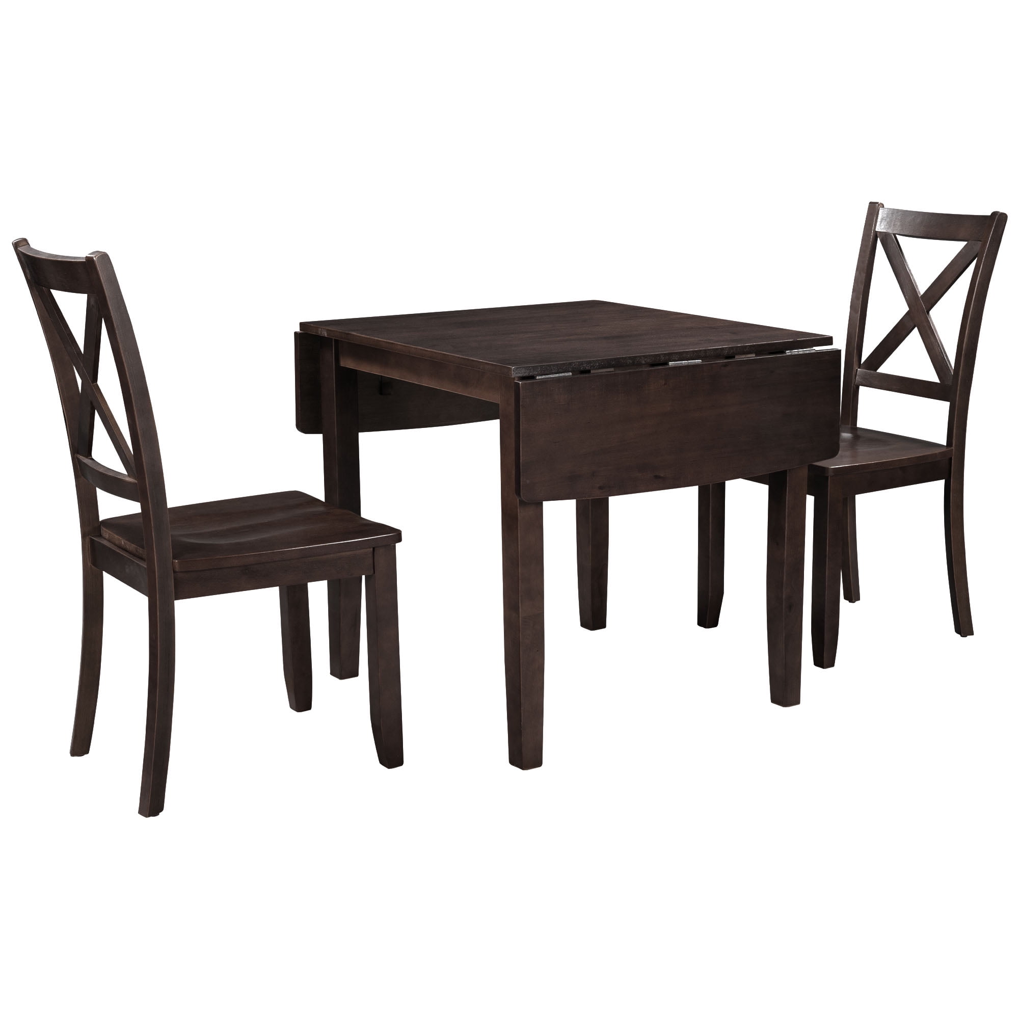 PAPROOS 3 Piece Wood Dining Table Set, Drop Leaf, 2 X-back Chairs ...