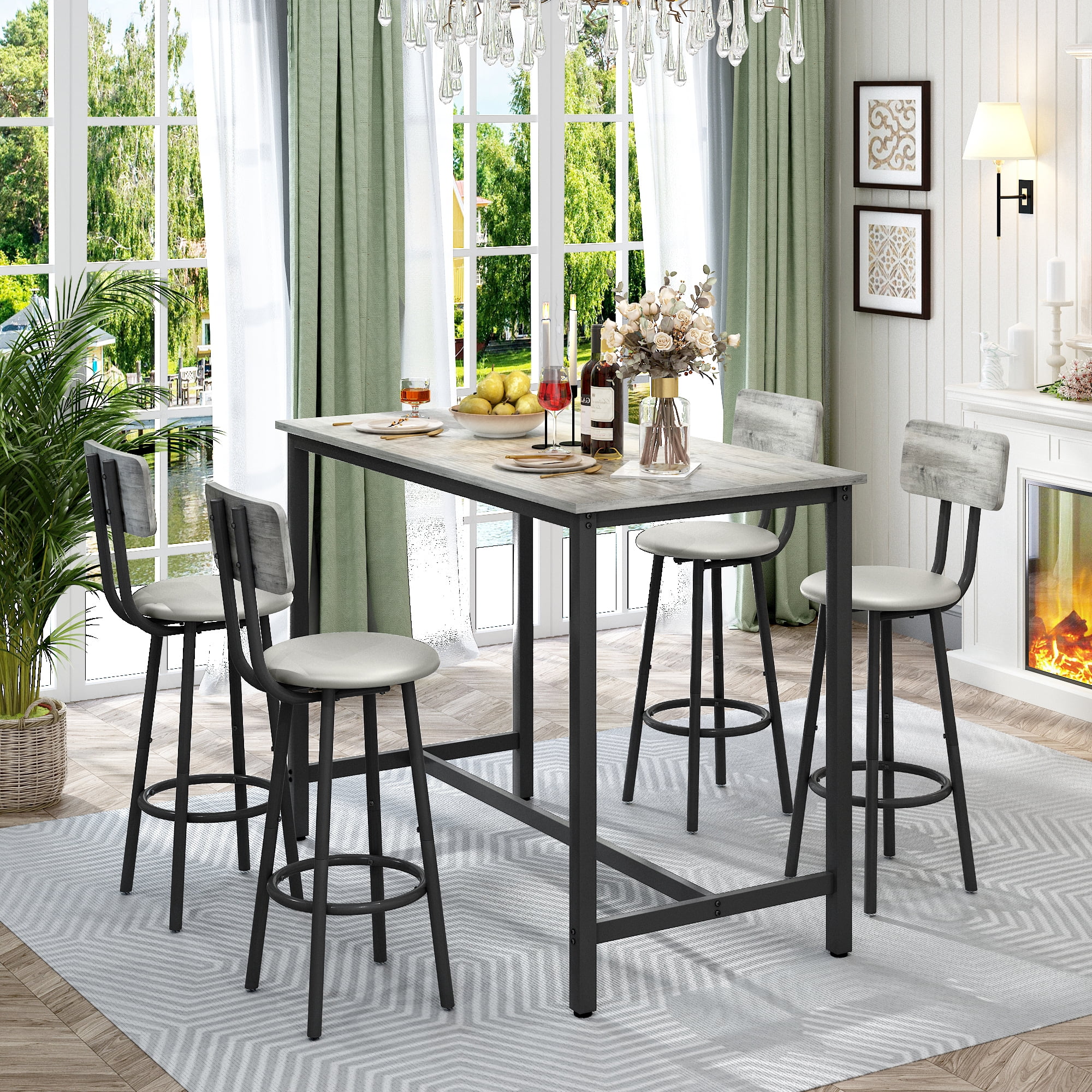 PAPROOS 5 Piece Industrial Wood Dining Table Set, Gray - Walmart.com