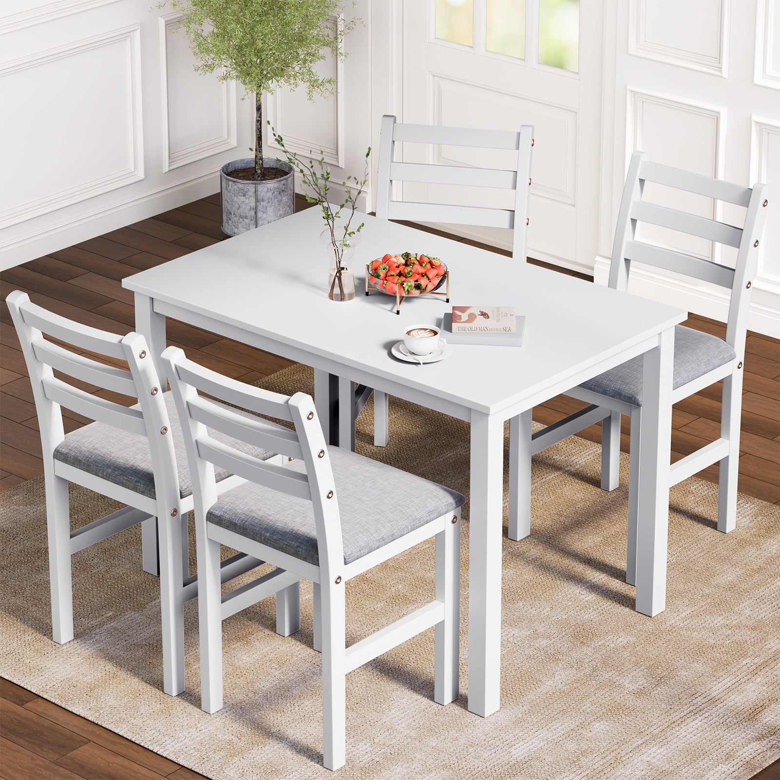 PAPROOS 5 Piece Dining Table Set, New Upgraded Wooden Dining Set with ...