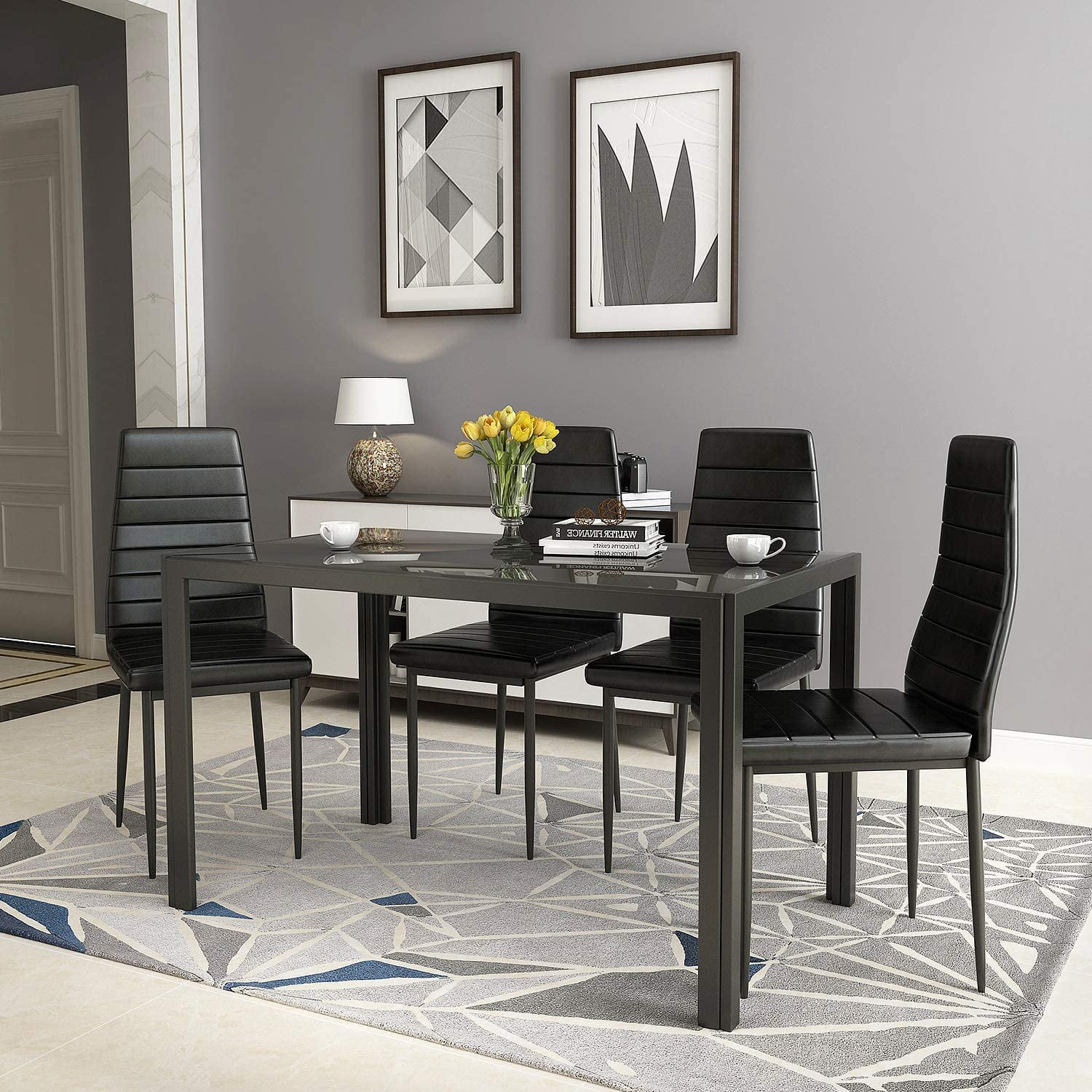 PAPROOS 5 Piece Dining Table Set, Dining Room Table Set with Tempered ...