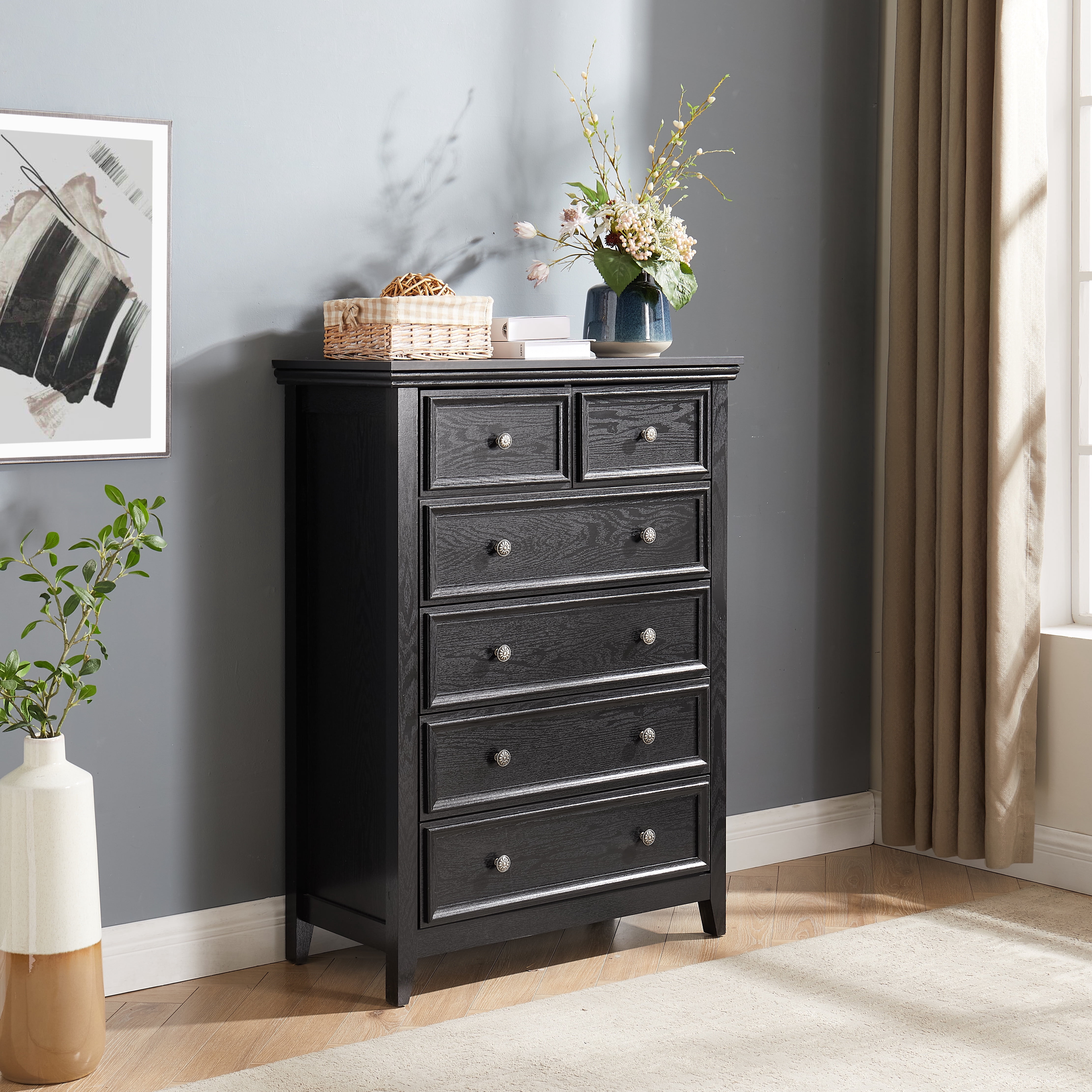 BTMWAY 4-Drawer Black Dresser, Modern Small Chest, Wooden Storage ...