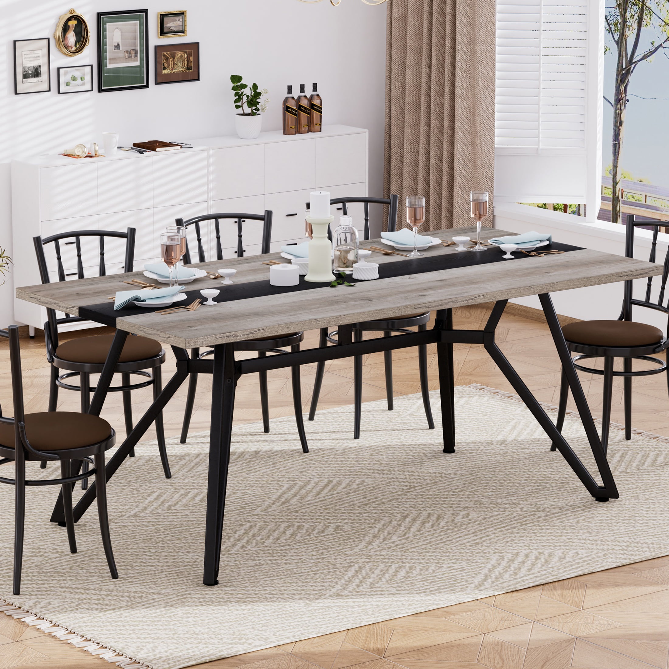 PAPROOS 70.9" Dining Table for 4-8 People, Large Kitchen Table with ...