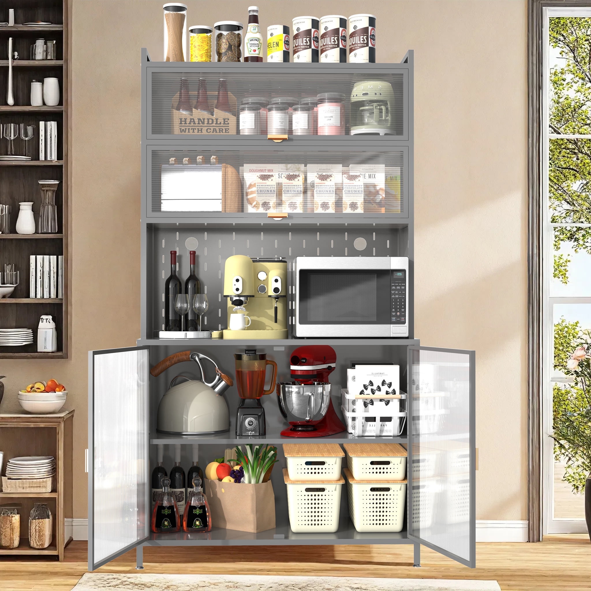PAPROOS 73” Tall Kitchen Pantry Cabinet, Metal Pantry Cabinet with 6 ...