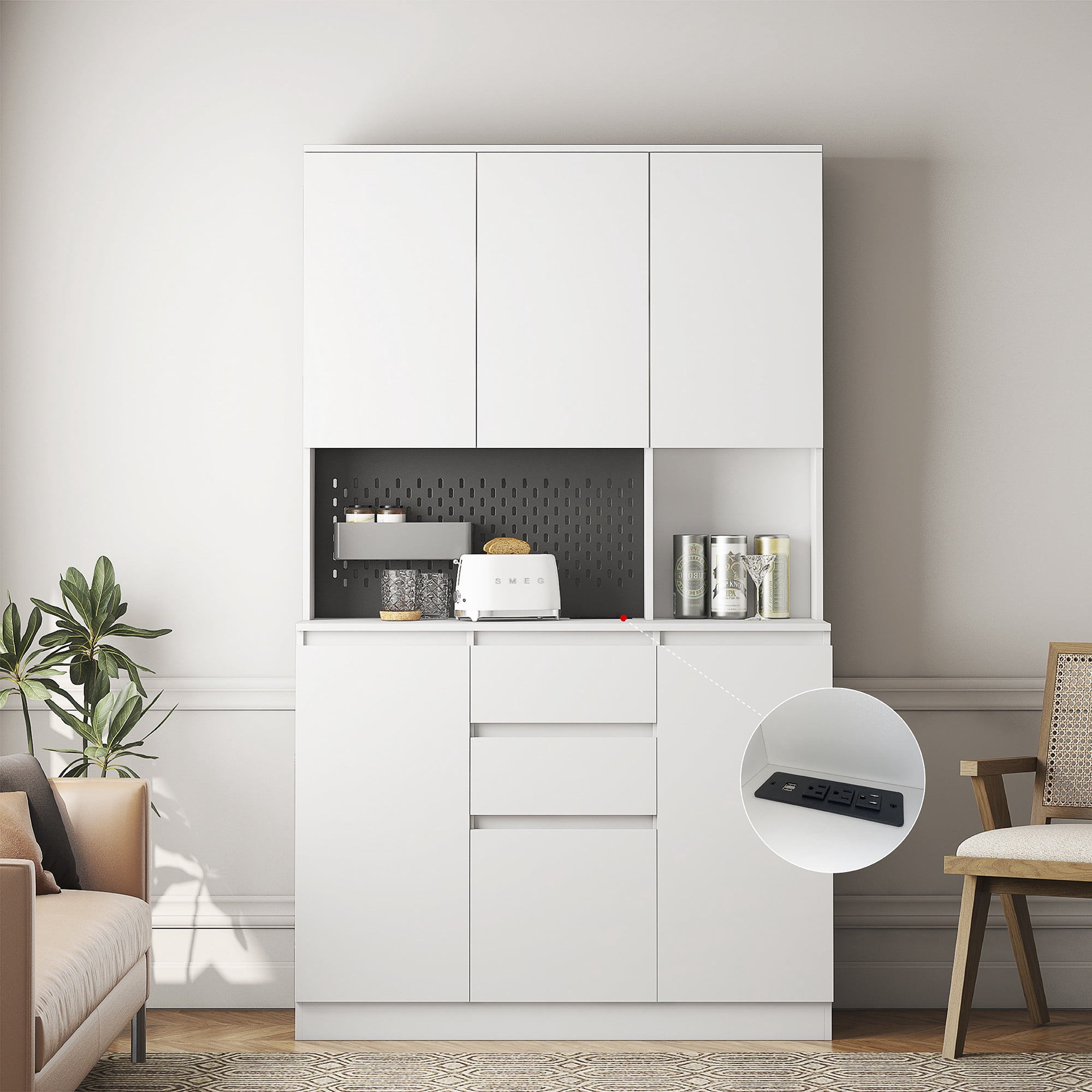 PAPROOS 74" Kitchen Pantry Cabinet with Charging Station, Sideboard ...