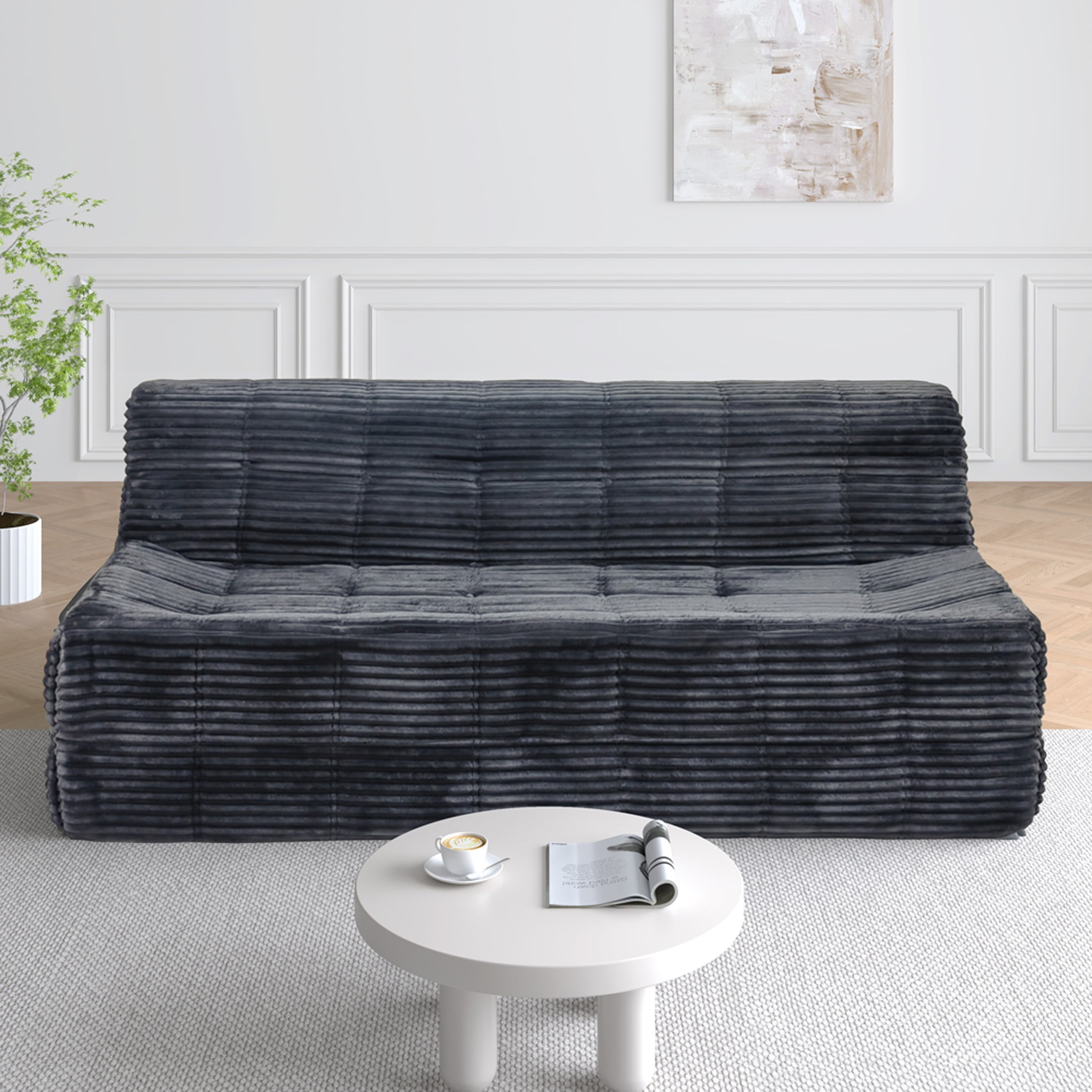 PAPROOS Compression Couches For Living Room, Modern 3-Seat Corduroy ...