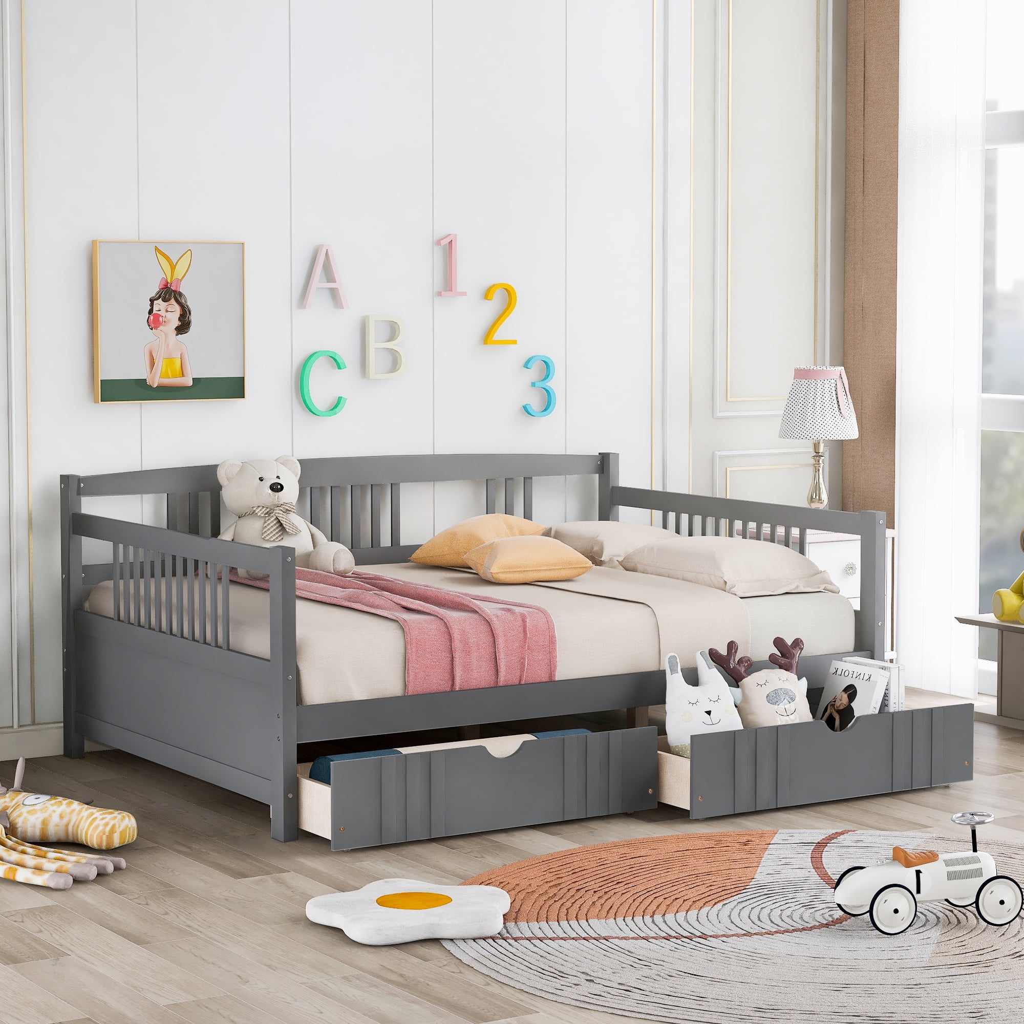 PAPROOS Daybed with Storage, Full Size Daybed Bed Frame with 2 Storage ...