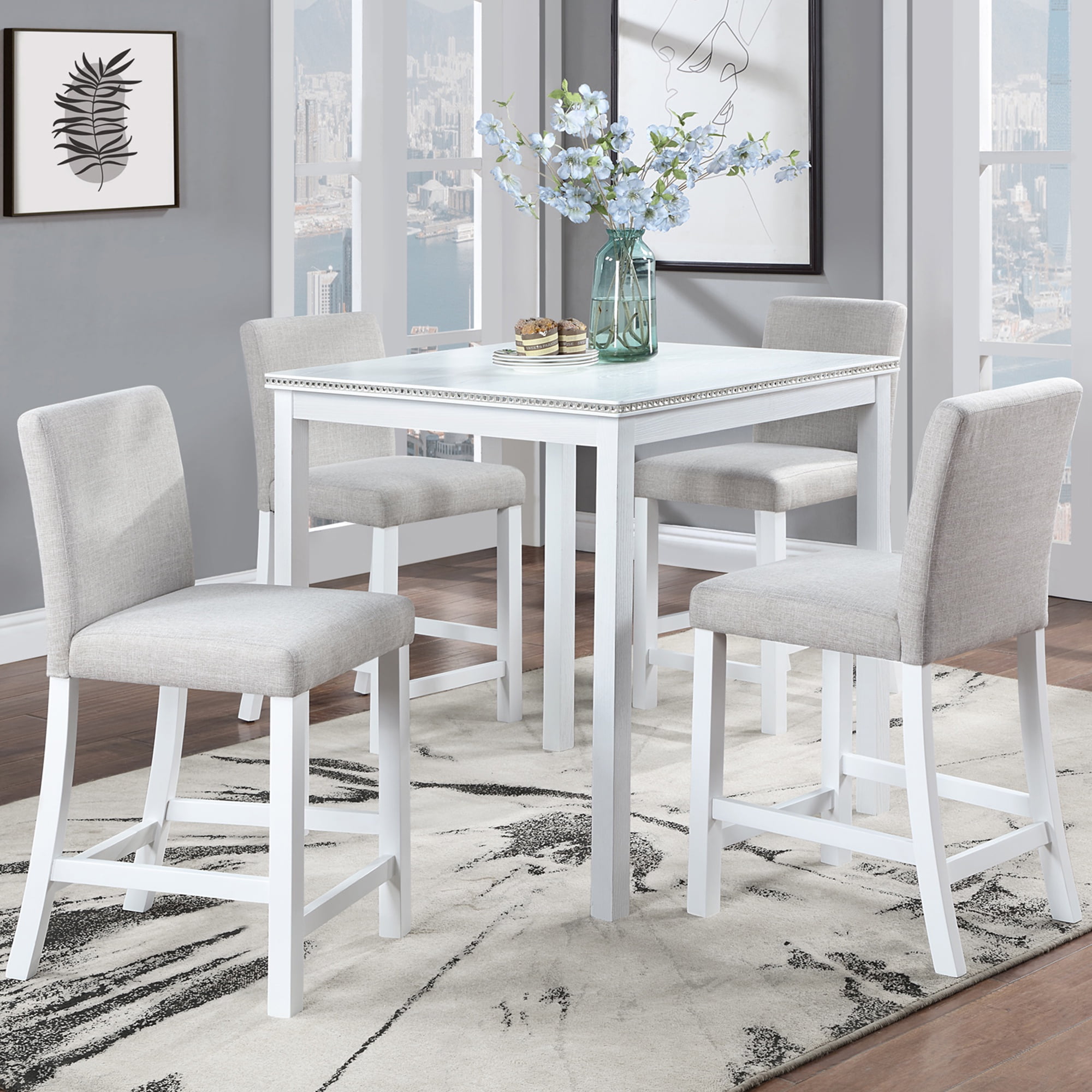 PAPROOS 5-Piece Dining Table Set for 4, Tempered Glass Top, Faux ...