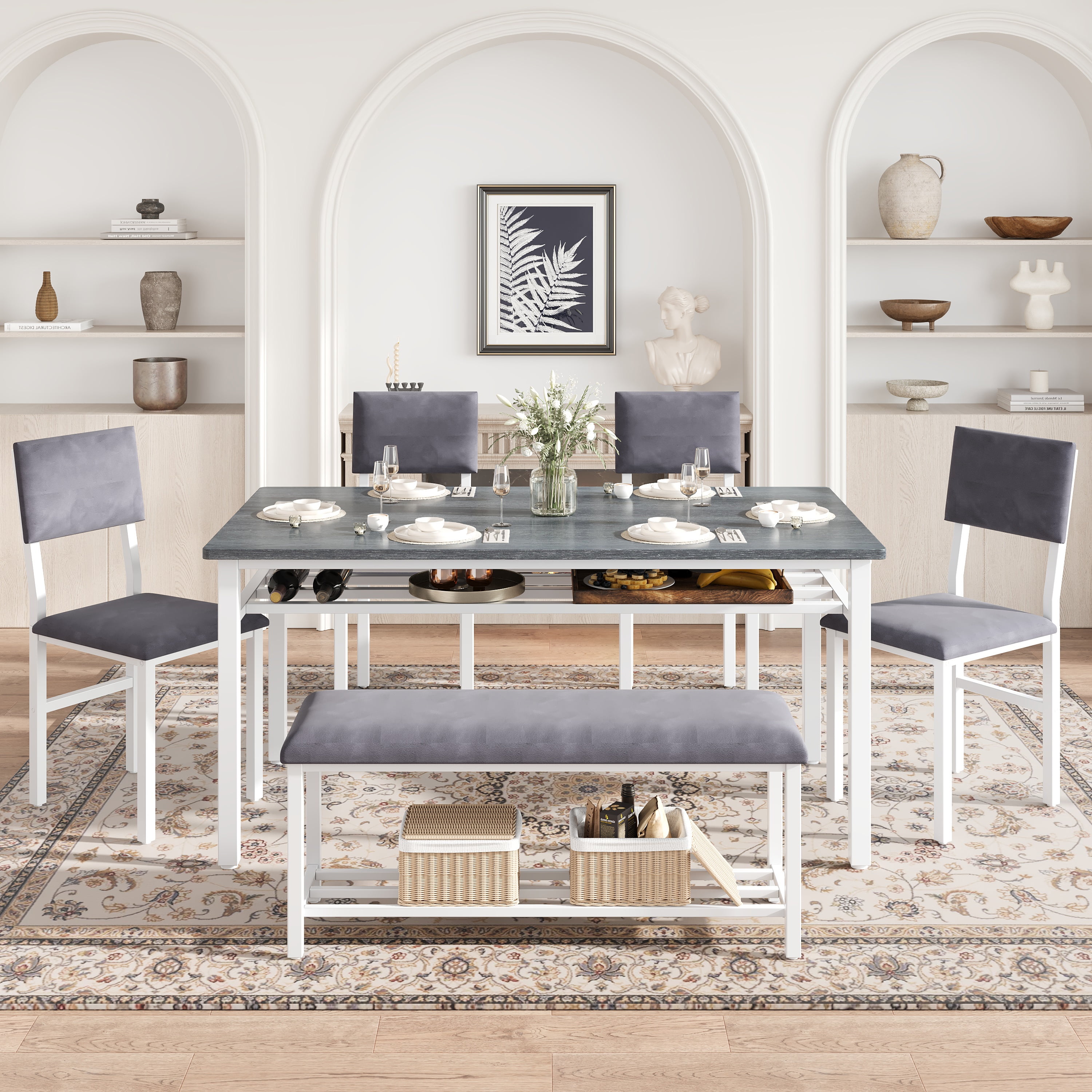 PAPROOS 5-Piece Rectangle Wood Dining Table Set, Small Country ...