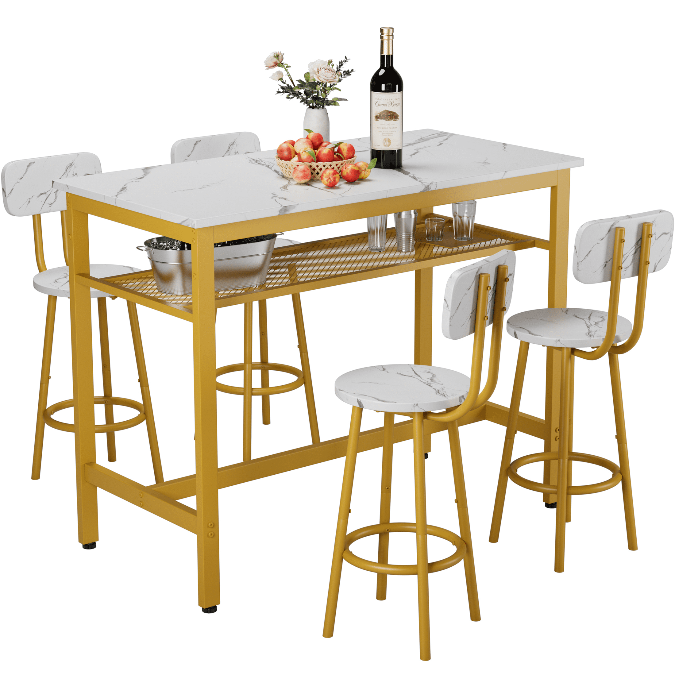 PAPROOS Dining Table Set for 4, Counter Height Dining Table and Chairs ...