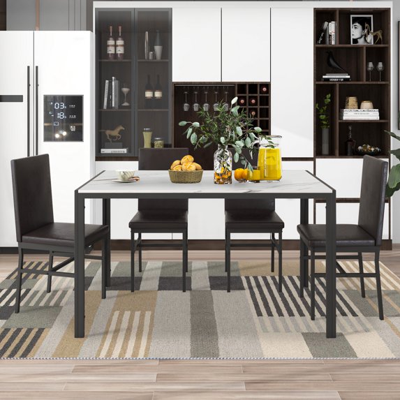 PAPROOS Dining Table Set for 4, Modern 5-Piece Kitchen Table Set with ...