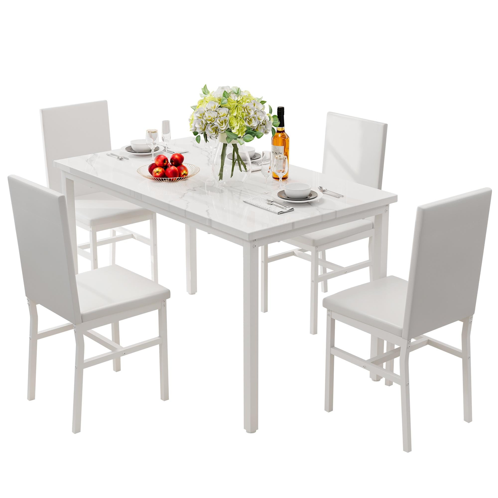 PAPROOS Modern 5-Piece Dining Table Set for 4 with Faux Marble Top ...