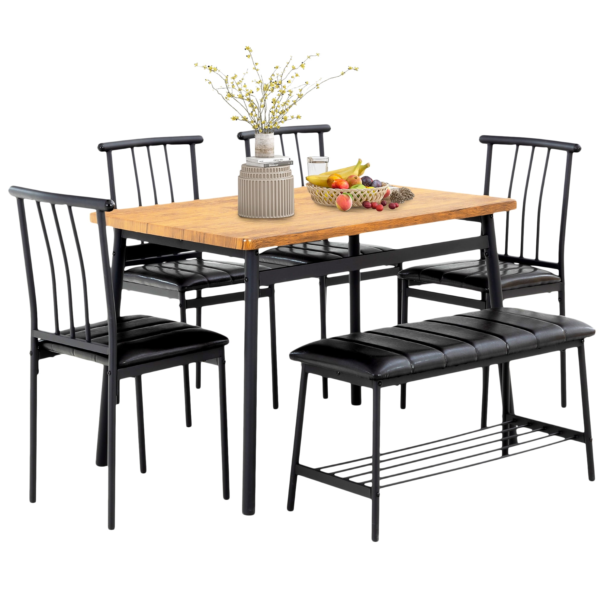 PAPROOS 6-Piece Dining Table Set, Modern Wooden Top and Metal Frame ...